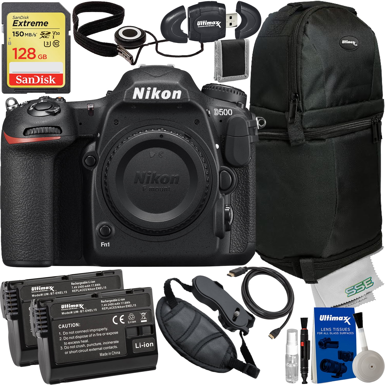 Nikon D500 Digital DSLR Camera Body with Essential 128GB SDXC Card, 2x ...
