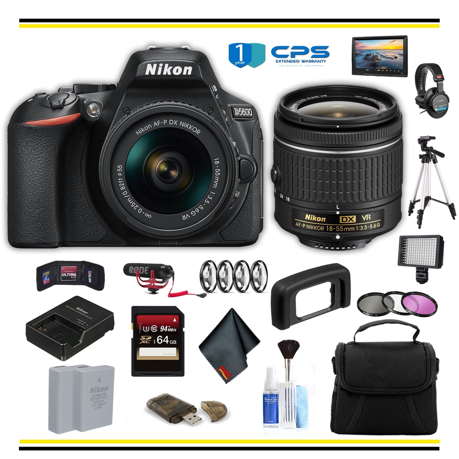 Nikon D5600 DSLR Camera with 18-55mm Lens Advanced Bundle W/ Bag, Extra ...