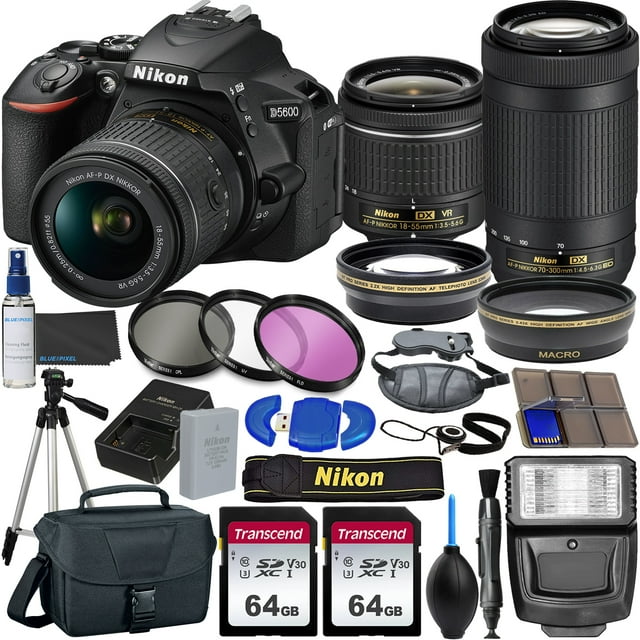 Nikon D5600 DSLR, 18-55mm & 70-300mm Lenses, 2x 64GB Memory, Tripod ...