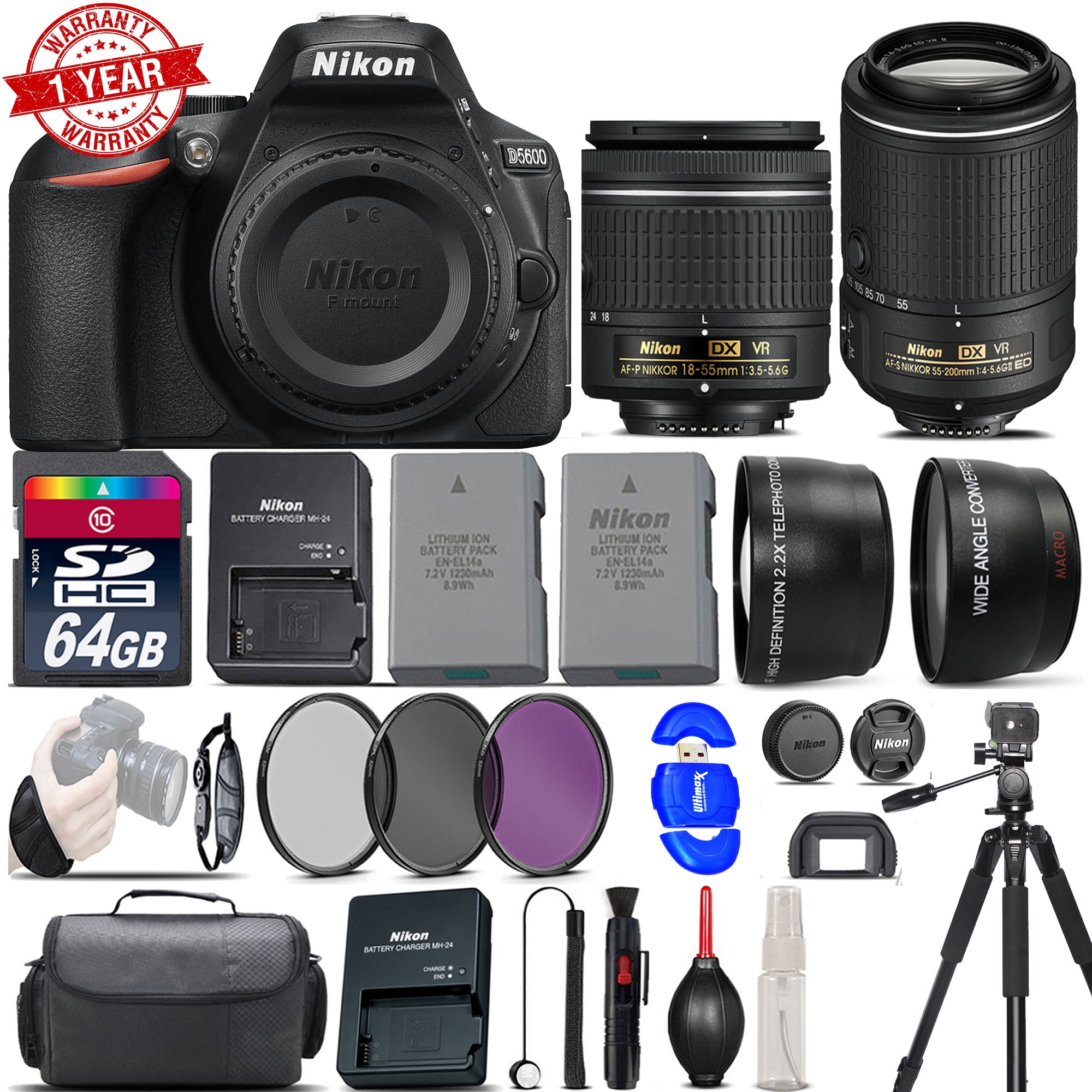 Nikon D5600 DSLR Camera Bundle with 18-55mm VR & 55-200mm VR II Lens ...