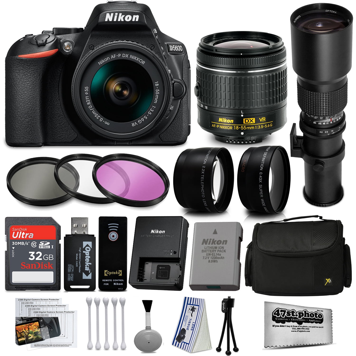 Nikon D5600 Digital SLR Camera Black with 18-55mm and 500mm Preset ...