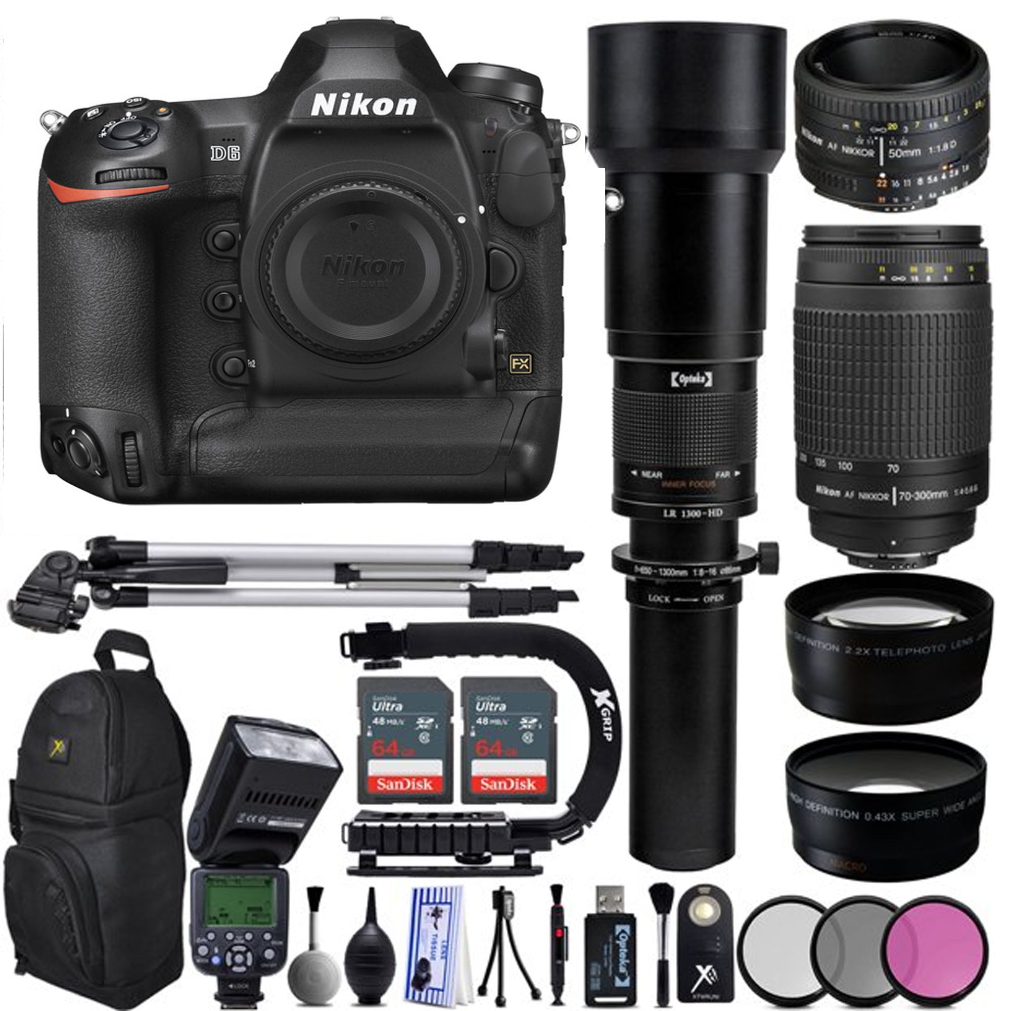 Nikon D6 Camera w/ 3.2 LCD - 7 fps - Wi-Fi & GPS Ready - 5 Lens - Nikon 50mm 1.8D- Nikon 70 ...