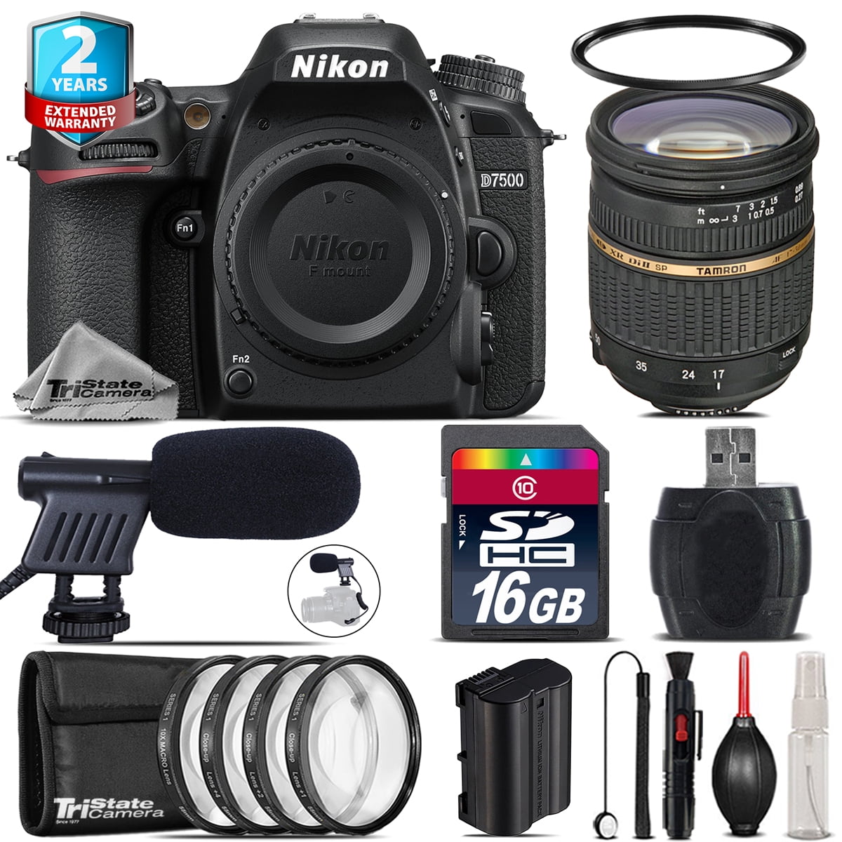 Nikon D7500 DSLR Camera + 17-50mm f2.8 VC + Shoutgun Mic + 4PC Macro ...