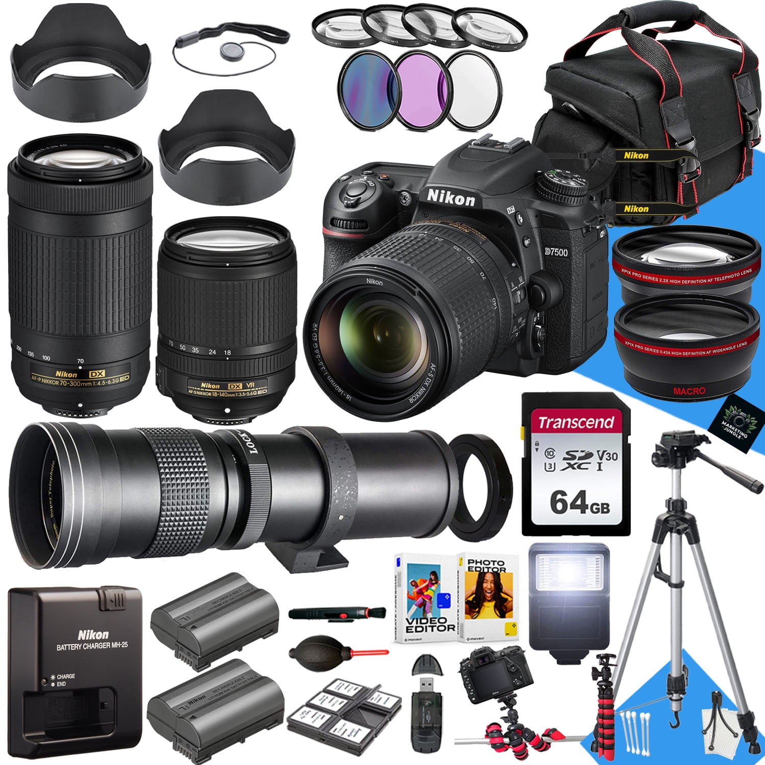 Nikon D7500 DSLR Camera with 18-140mm f/3.5-5.6G ED VR Lens And AF-P DX 70-300mm f/4.5-6.3G ED ...