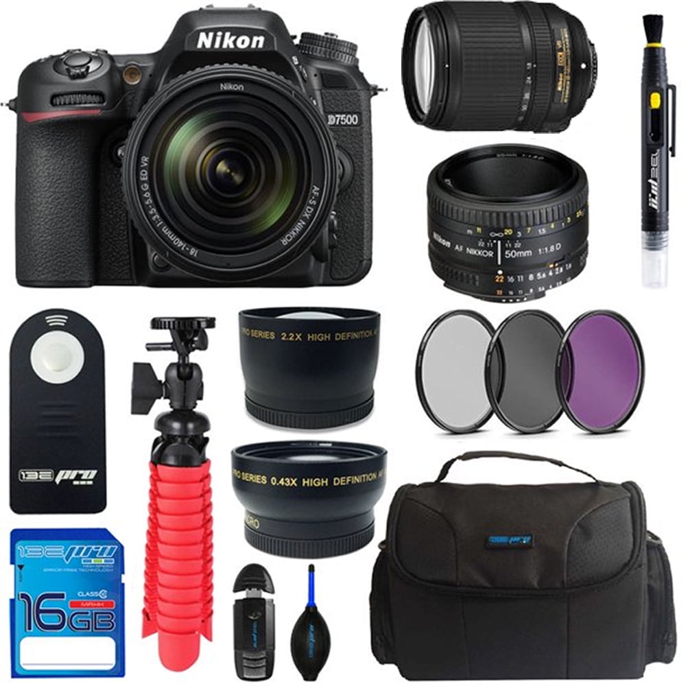 Nikon D7500 Professional DSLR Camera with 18-140mm & 50mm Lenses, SD ...