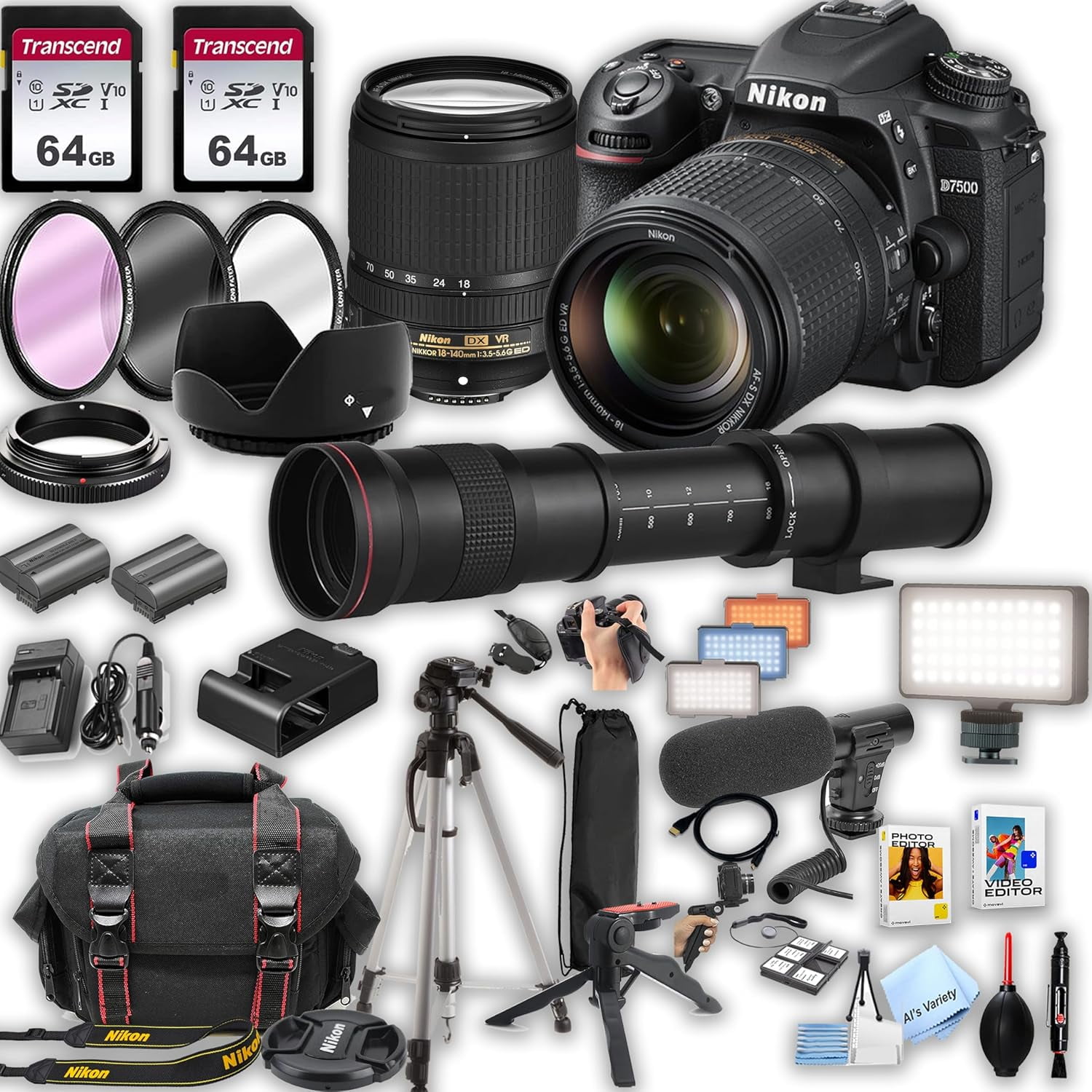 Nikon D7500 Kit with 18-140mm, 420-800mm Lenses, 128GB SD Card ...
