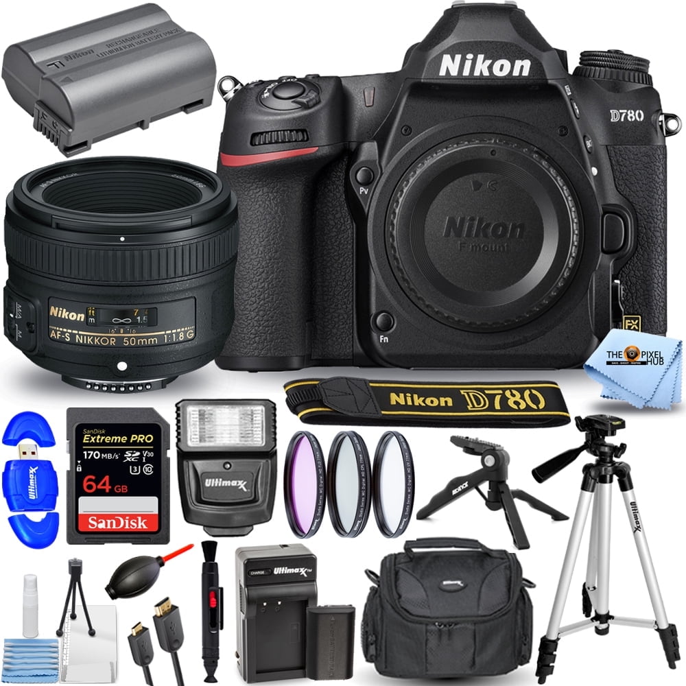 Nikon D780 DSLR Camera Bundle: 50mm Lens, Extra Battery, Charger, 64GB ...