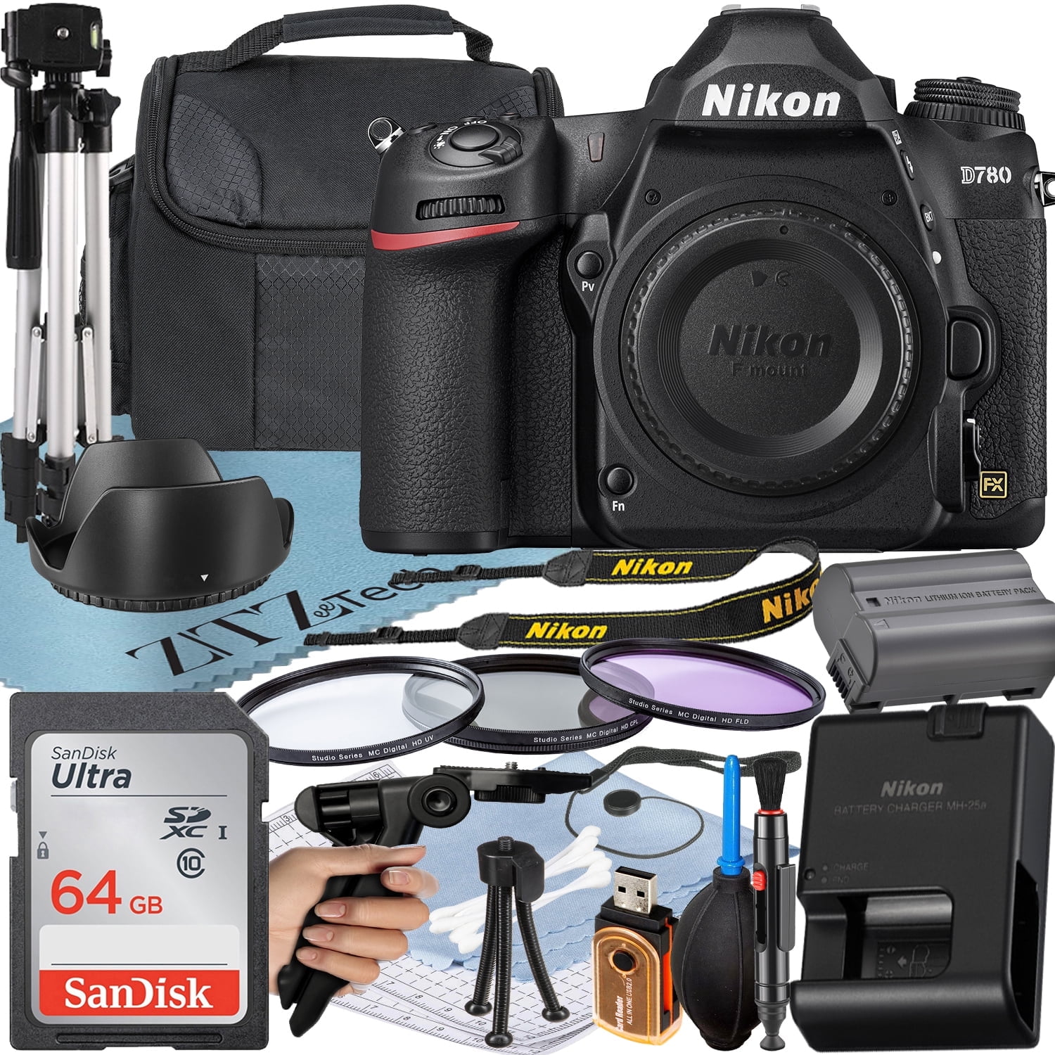 Nikon D780 DSLR, 24.5MP FX-Format, 64GB Card, UV Filter, Case, ZeeTech ...