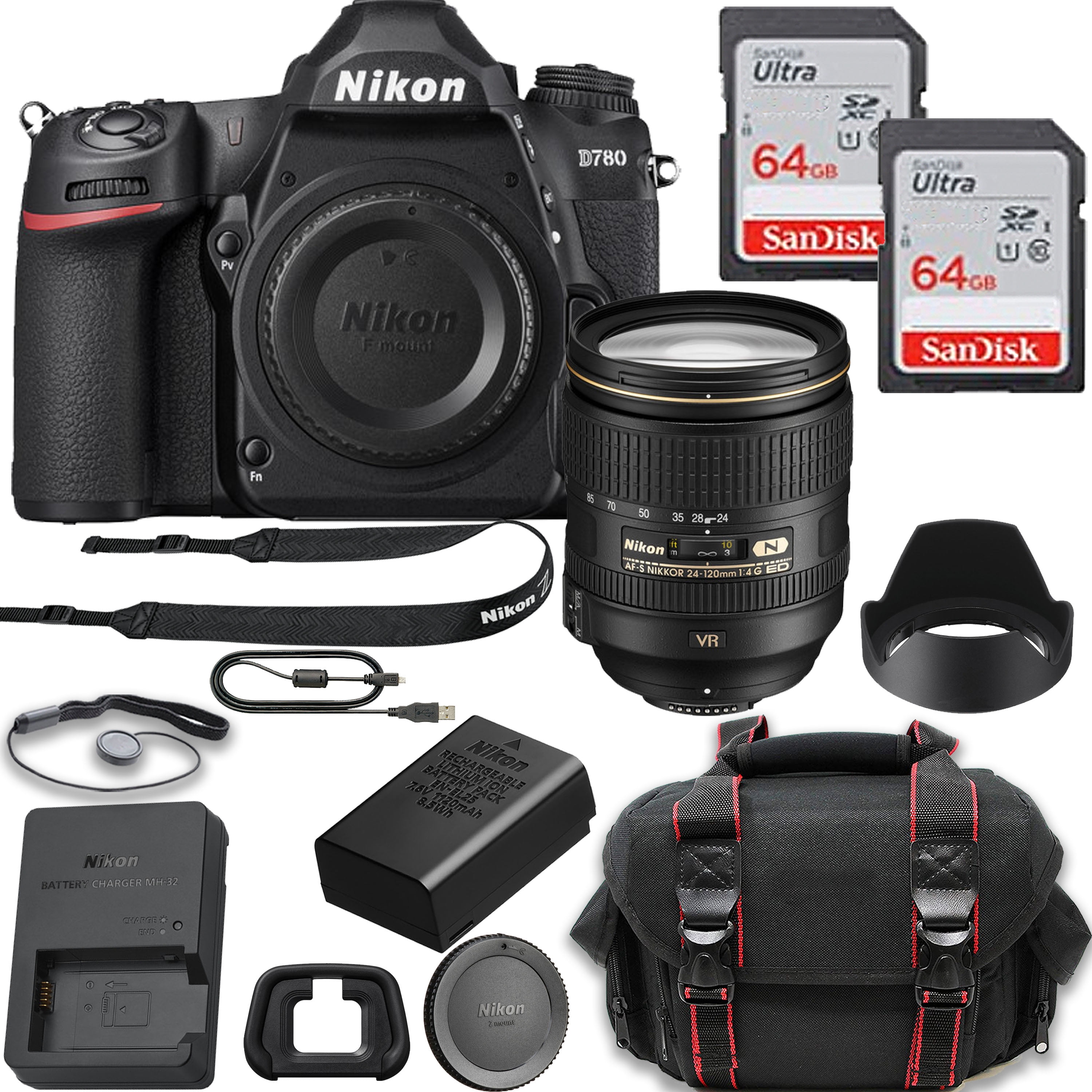 Nikon D780 DSLR Camera Professional Kit: NIKKOR 24-120mm Lens, 2X 64GB ...