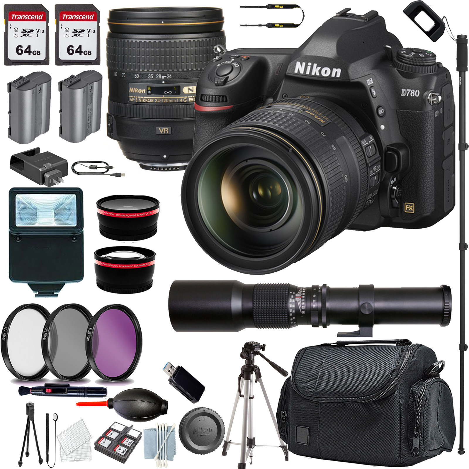Nikon D780 DSLR Camera with 24-120mm Lens+The 500mm f/8.0 Telephoto ...