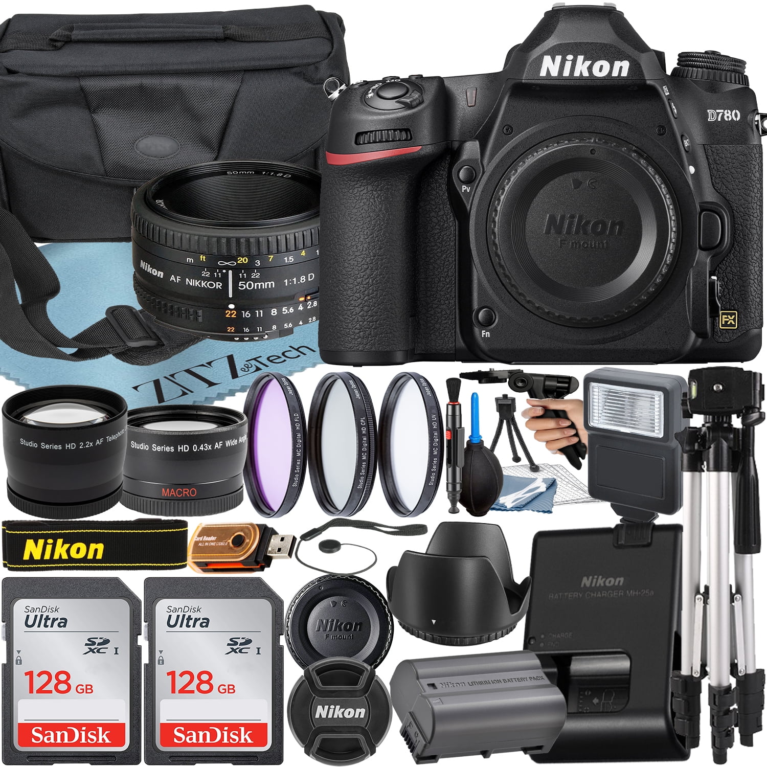Nikon D780 DSLR Camera with AF NIKKOR 50mm f/1.8D Lens + SanDisk 128GB ...