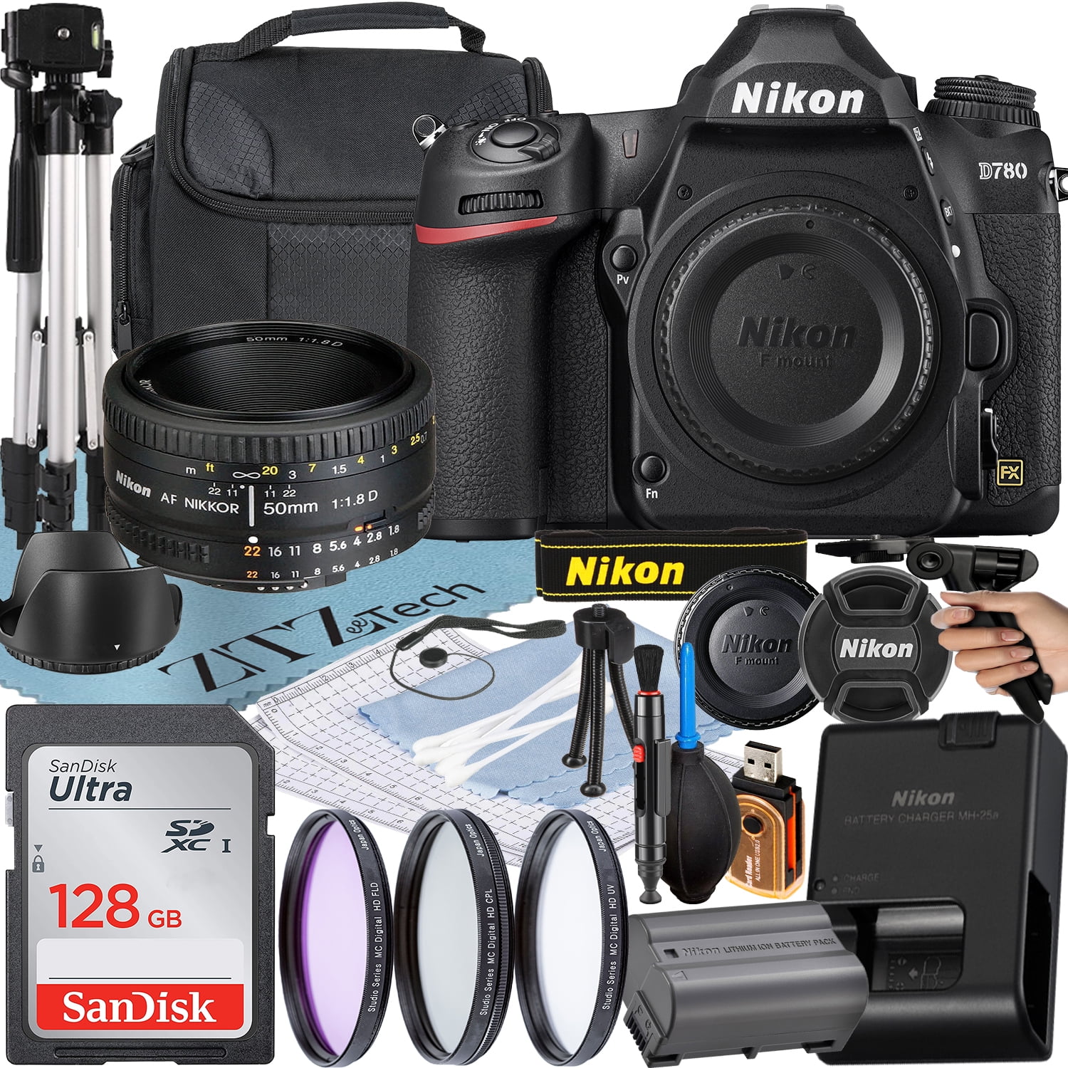 Nikon D780 DSLR Camera with AF NIKKOR 50mm f/1.8D Lens + SanDisk 128GB ...