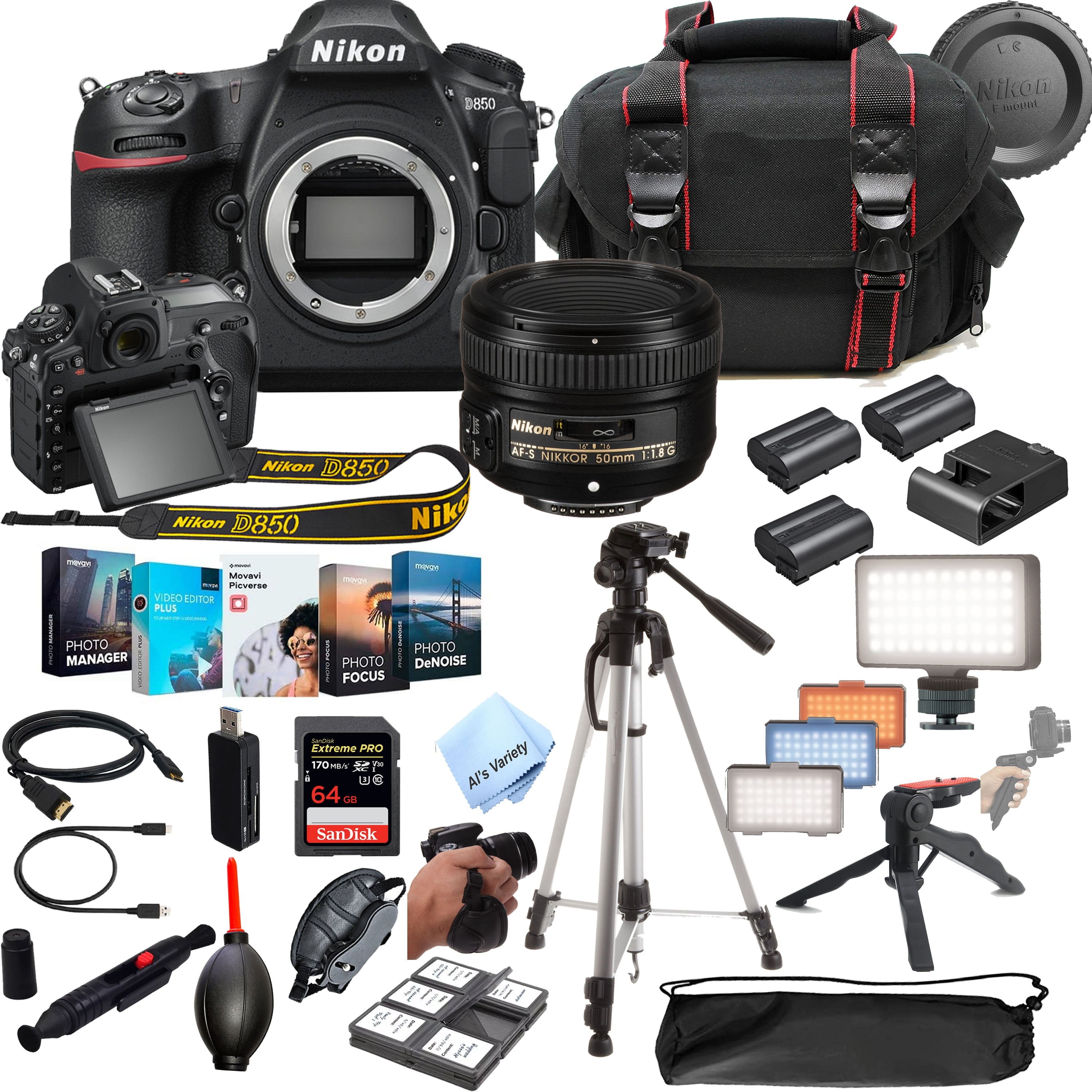 Nikon D850 DSLR 45.7 MP Digital Camera Kit with 50mm Lens, LED Light ...