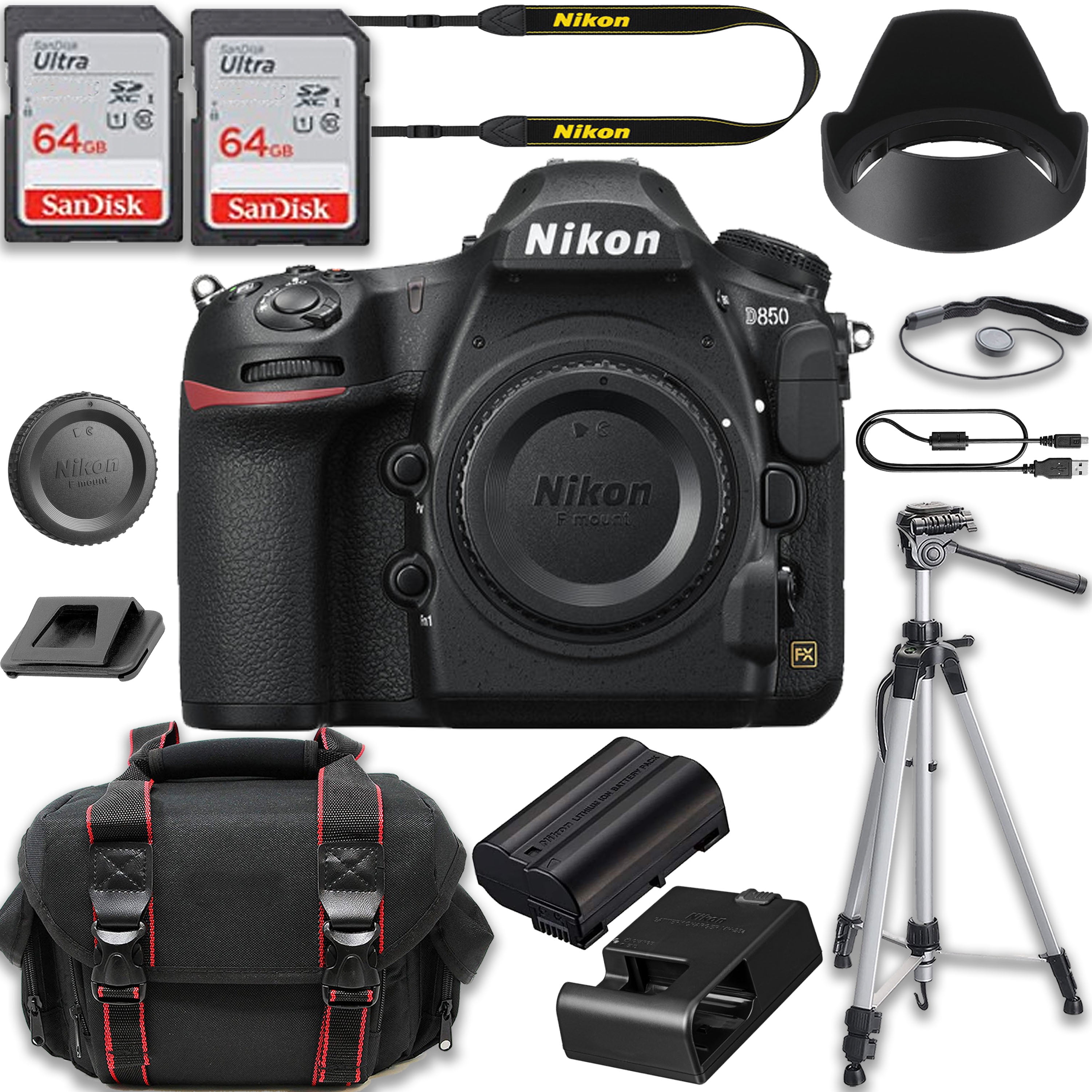 Nikon D850 Full Frame Digital DSLR Camera Body, 2X 64GB Memory Cards ...