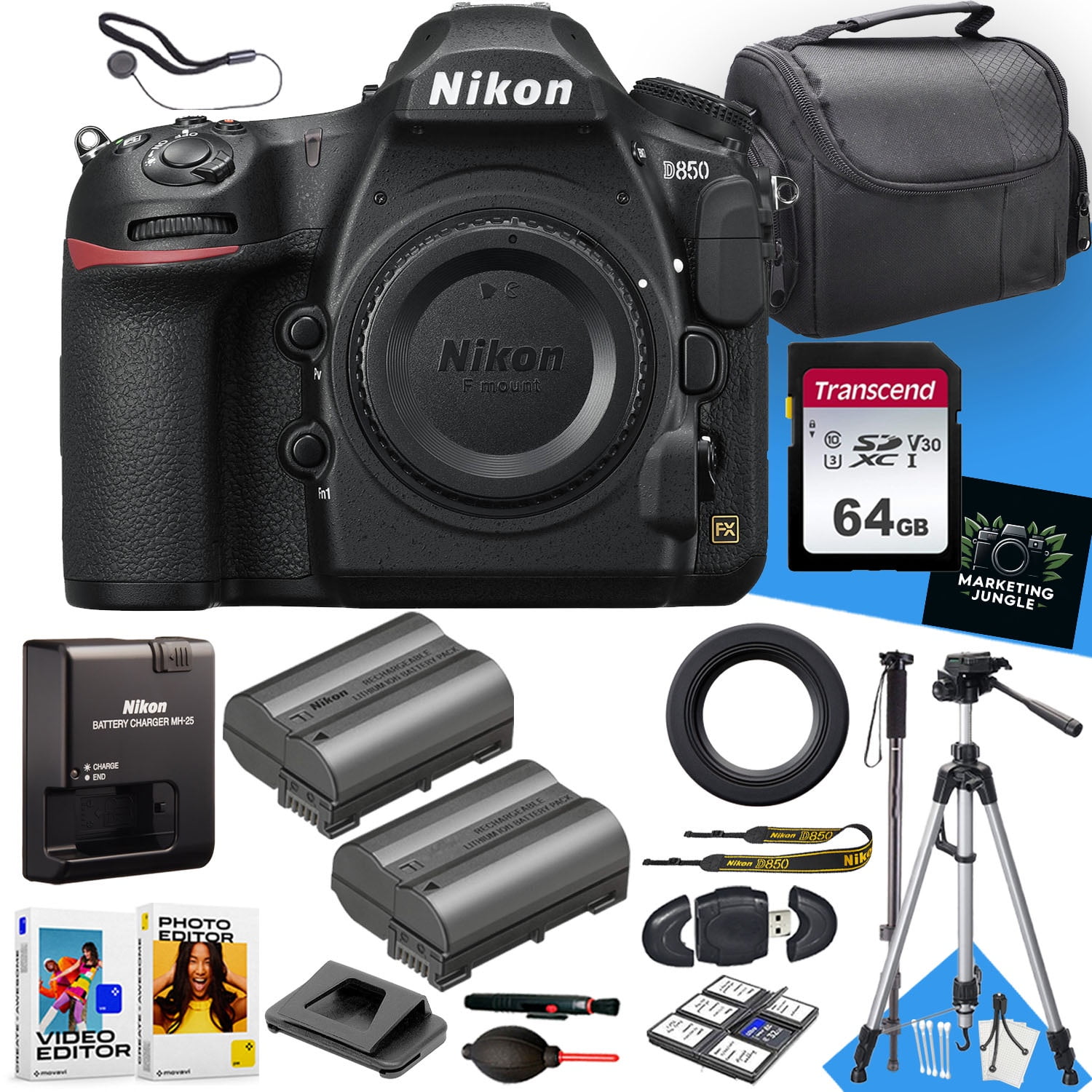 Nikon D850 DSLR Camera (Body Only) + 64 GB Memory + Tripod + Monopod ...