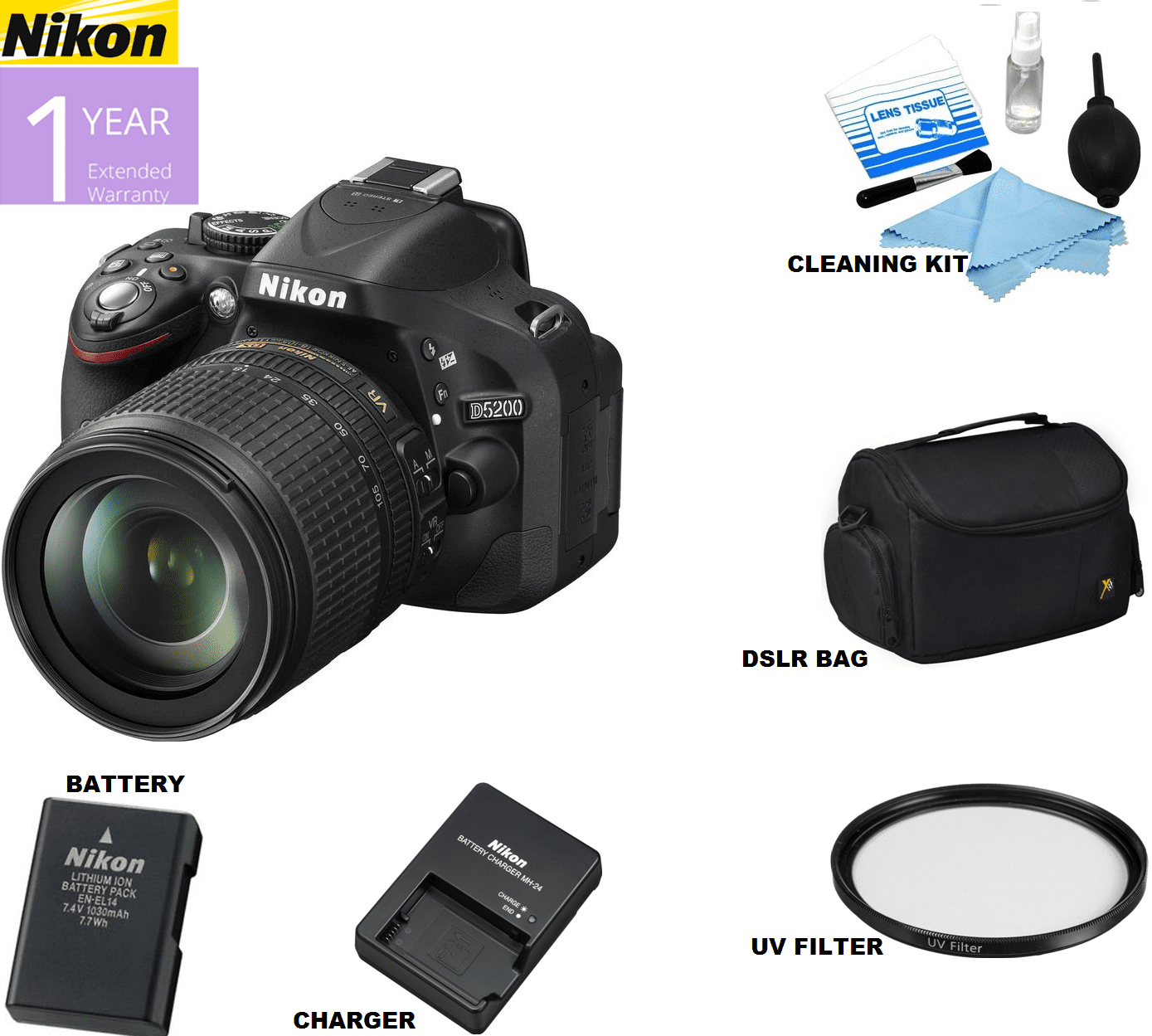Nikon DSLR D5200/D5600 Camera w/Nikon 18:105mm Lens (Black) | UV Filter ...