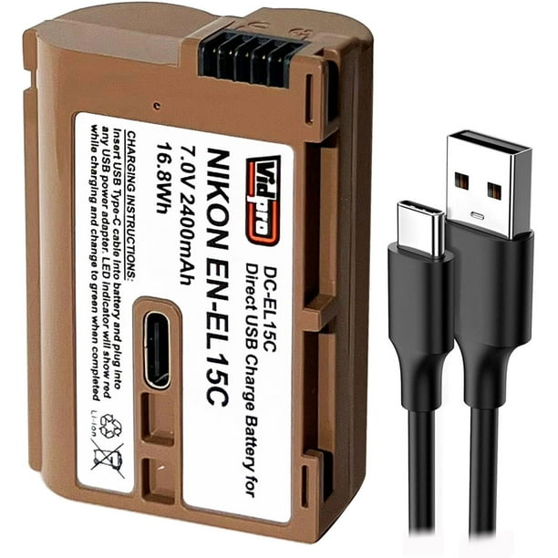 Power2000 Nikon EN-EL15C 7V 2400mAh 16.8Wh Lithium-Ion Battery with USB-C Direct Charge ...