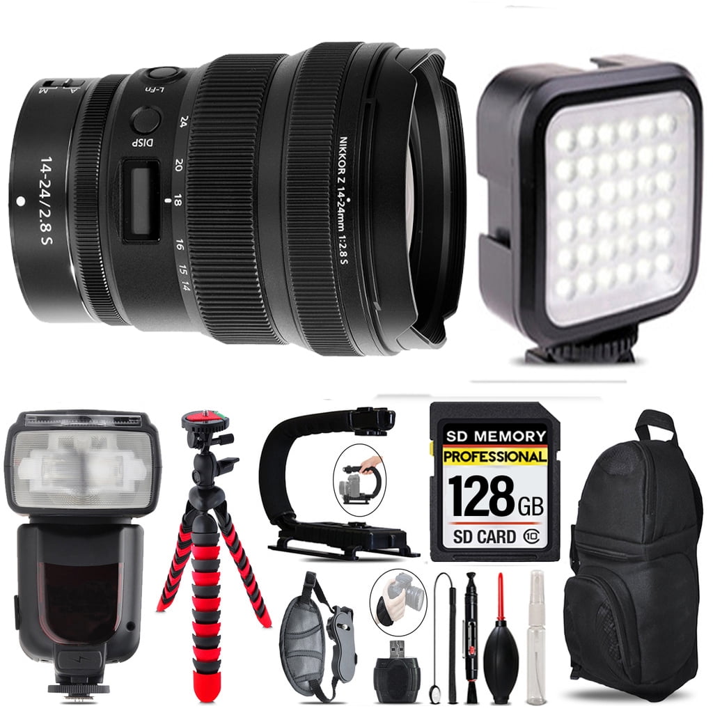 Nikon NIKKOR Z 14-24mm f/2.8 S Lens+ Pro Flash + LED Light - 128GB ...