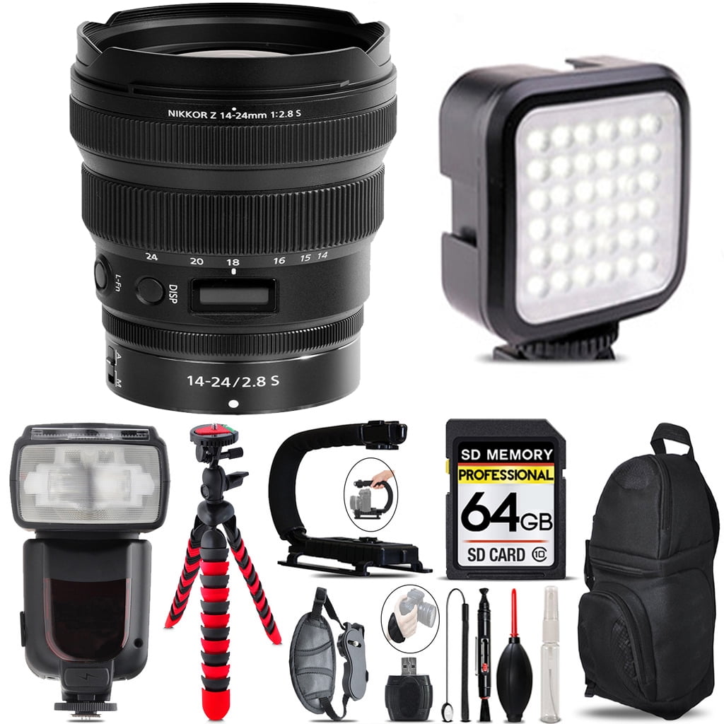 Nikon NIKKOR Z 14-24mm f/2.8 S Lens+ Pro Flash + LED Light - 64GB ...