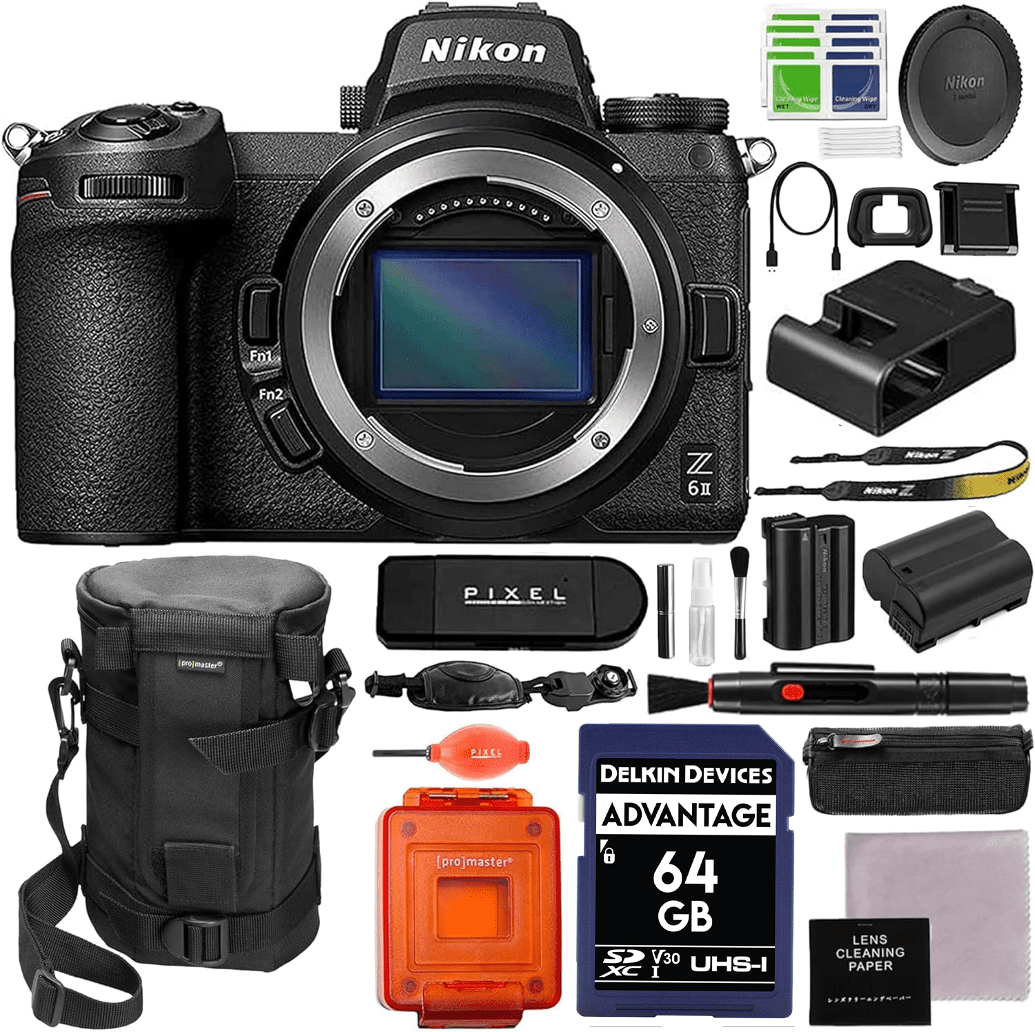 Nikon Z 6II FX-Format Mirrorless Camera Body Black Bundle with 64GB ...