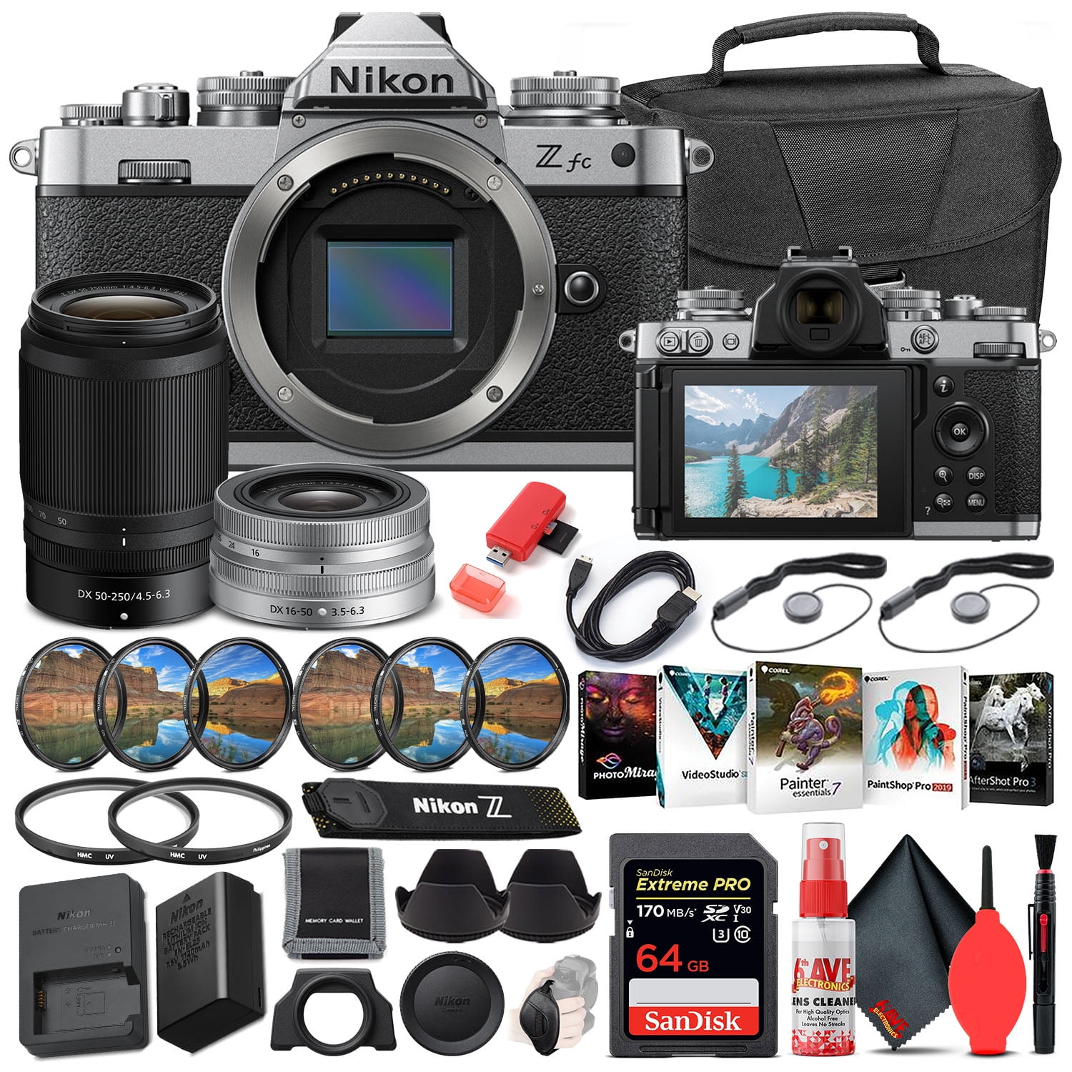 Nikon Z fc Mirrorless Camera with 16-50mm & 50-250mm Lenses, 64GB SD ...