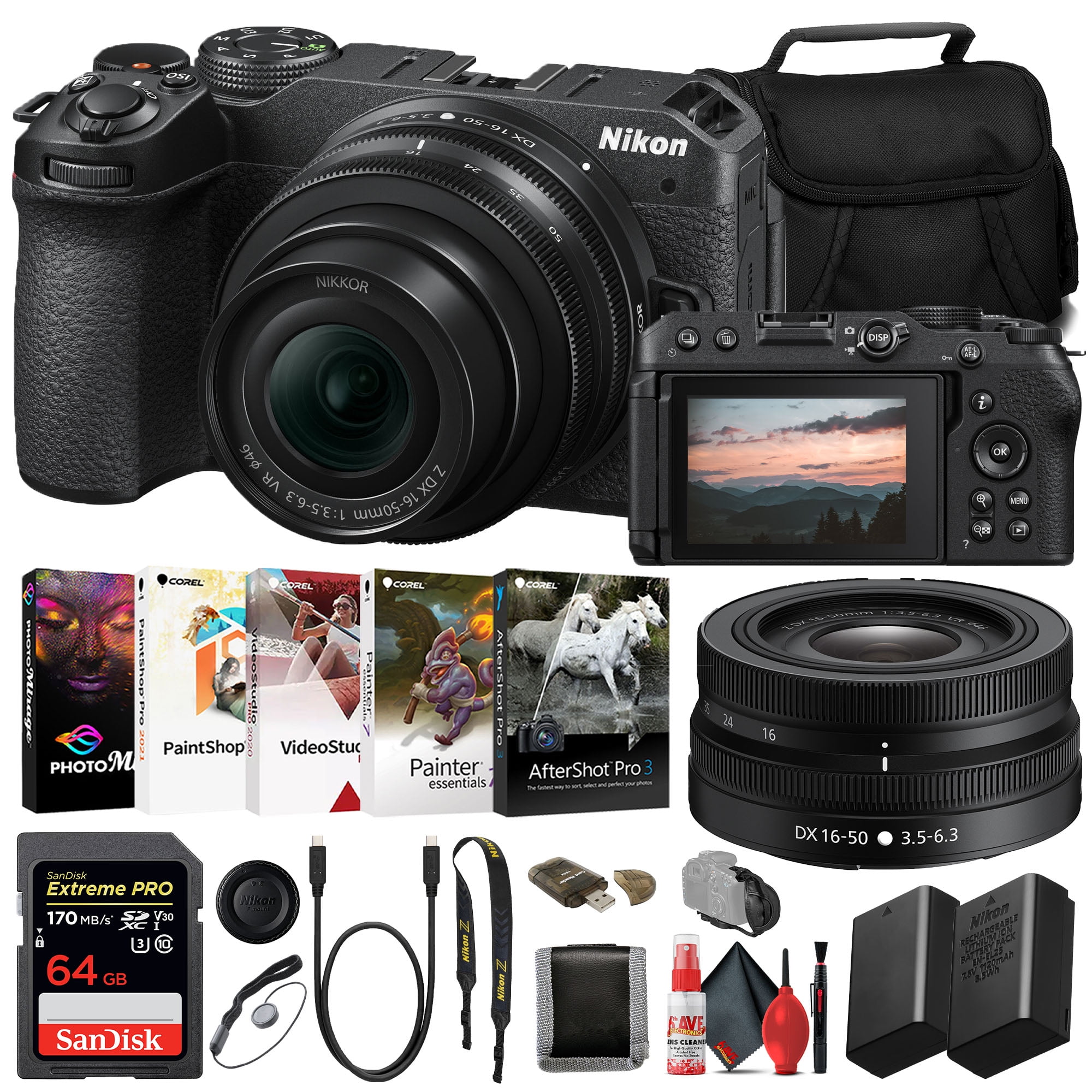 Nikon Z30 Camera Bundle: 16-50mm Lens, 64GB Card, Extra Battery ...