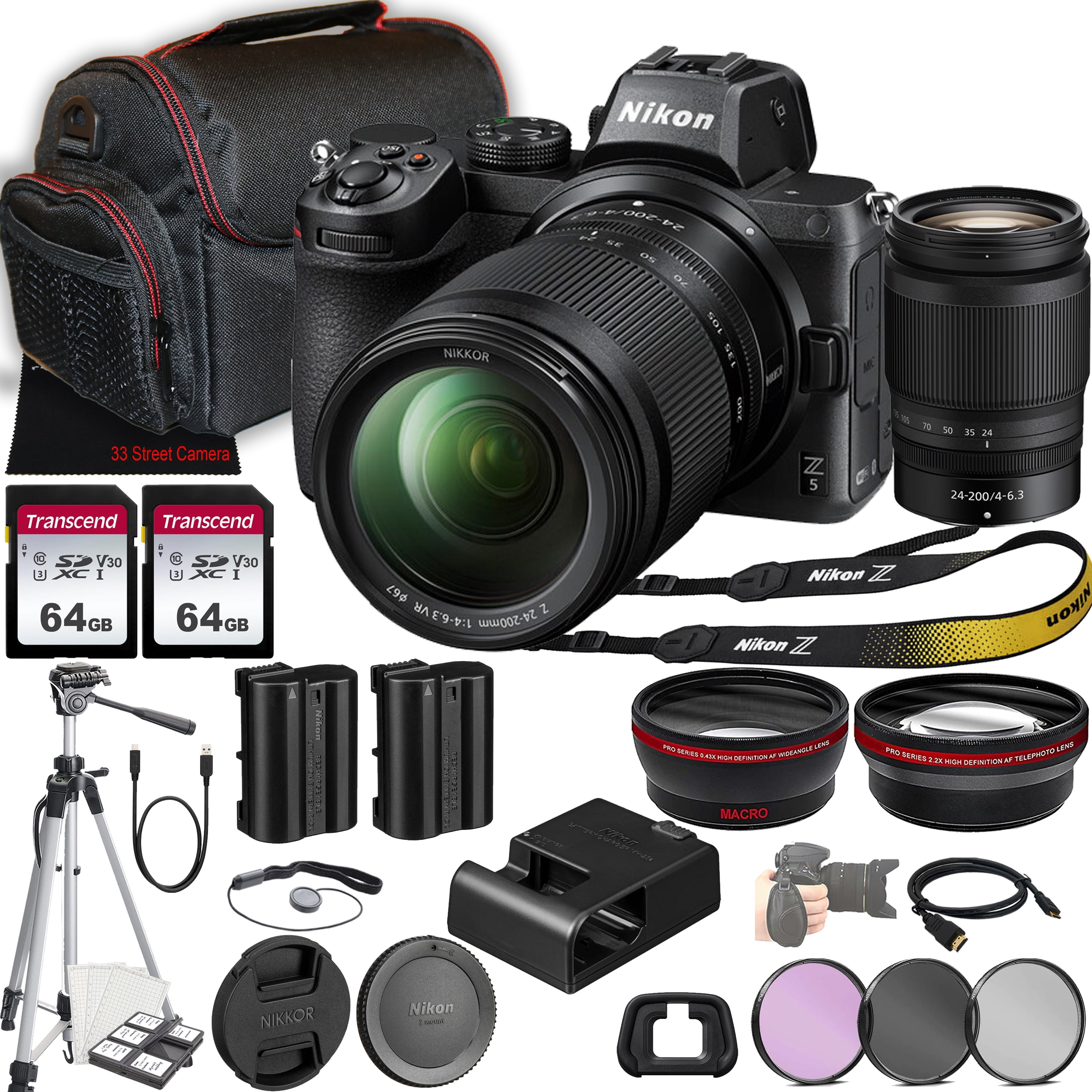Nikon Z5 Camera w/NIKKOR 24-200mm Lens, 128GB, Case, Tripod, Filters (30pc Bundle) - Walmart.com