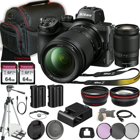 Nikon Z5 Camera w/NIKKOR 24-200mm Lens, 128GB, Case, Tripod, Filters (30pc Bundle) - Walmart.com