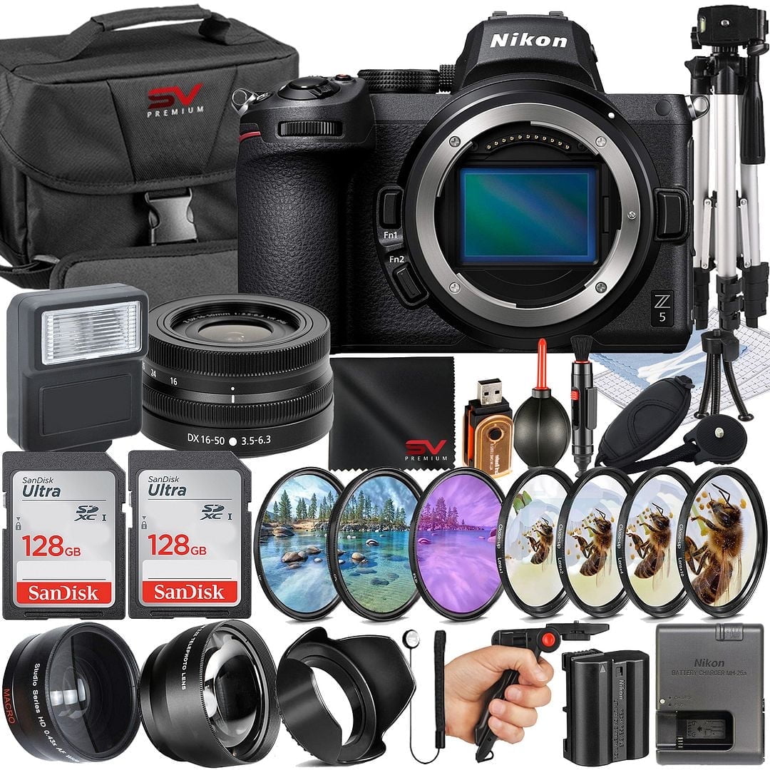 Nikon Z5 Mirrorless Camera with 16-50mm Lens + SanDisk 128GB Memory Card + Pistol Grip Tripod ...
