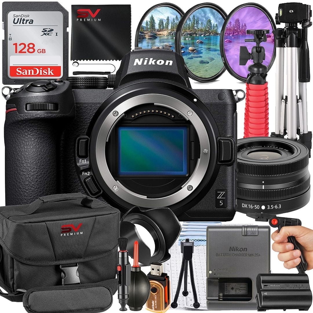 Nikon Z5 Mirrorless Camera with 16-50mm Lens + SanDisk 128GB Memory Card + Pistol Grip Tripod ...
