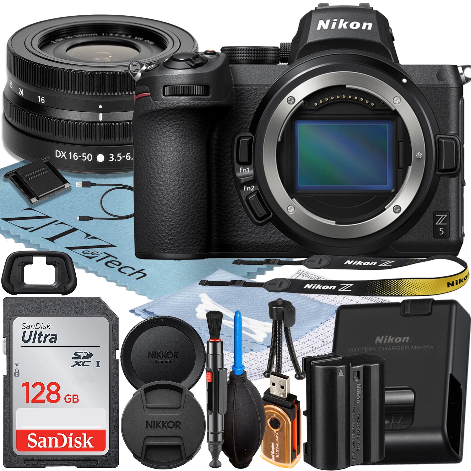 Nikon Z5 Mirrorless Camera with NIKKOR Z DX 16-50mm VR Zoom Lens + SanDisk 128GB Memory Card ...