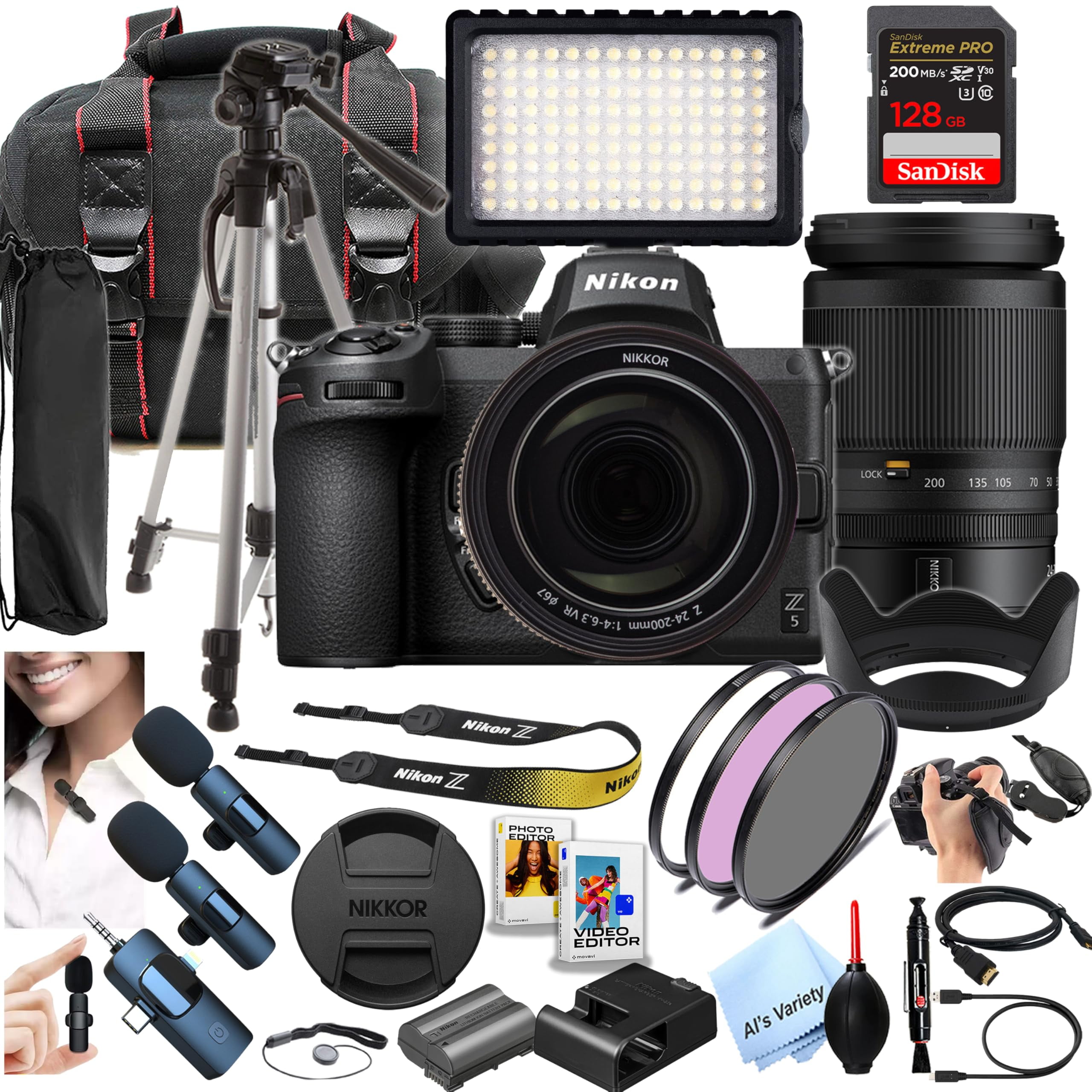 Nikon Z5 Mirrorless Digital Camera 24.3MP, Z DX 24-200mm f/4-6.3 VR Lens + 128GB Extreme Memory ...