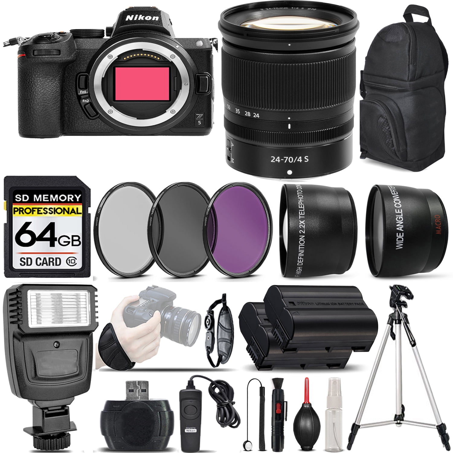 Nikon Z5 Camera with 24-70mm Lens, Wide Angle, Telephoto Lens, Flash ...