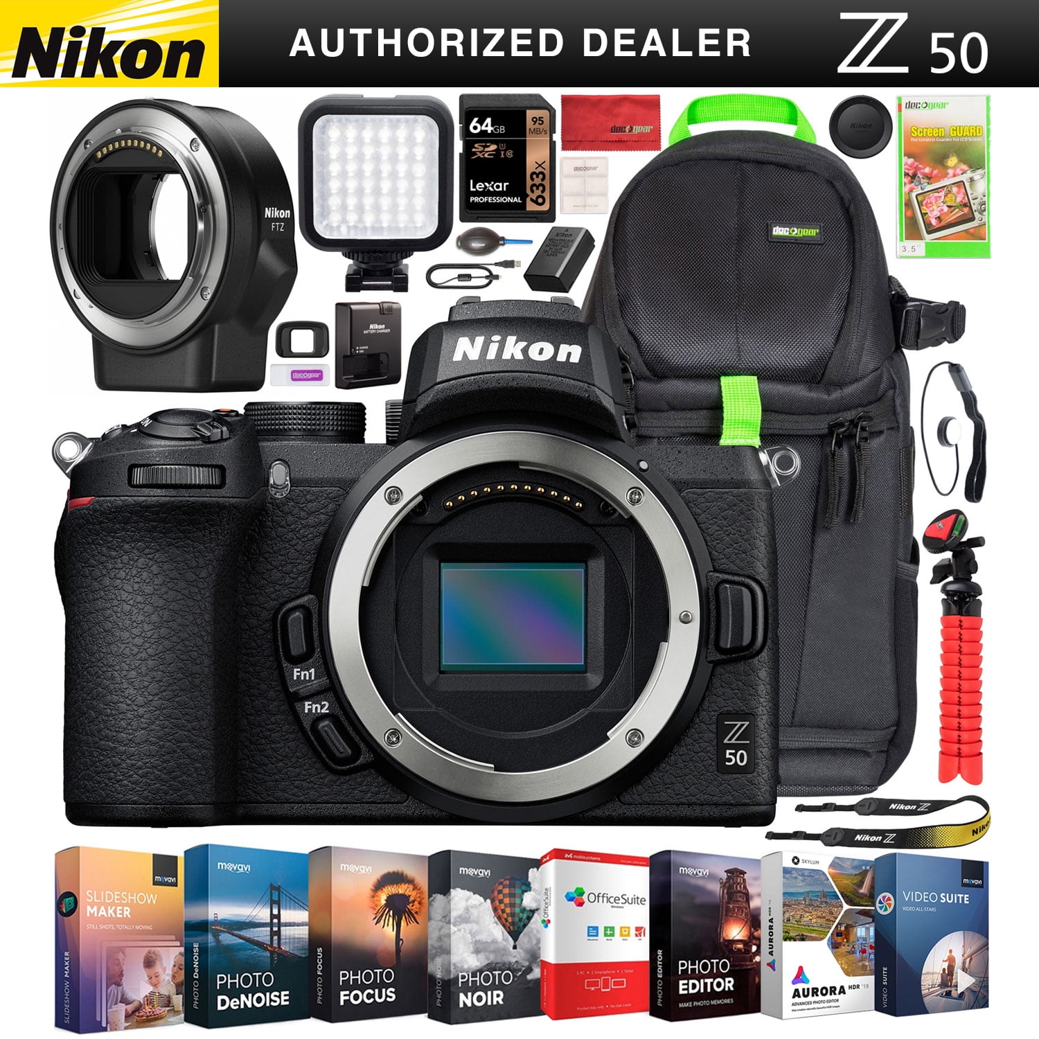 Nikon Z50 Mirrorless Camera Body 4K UHD DX-Format Bundle with Nikon FTZ ...