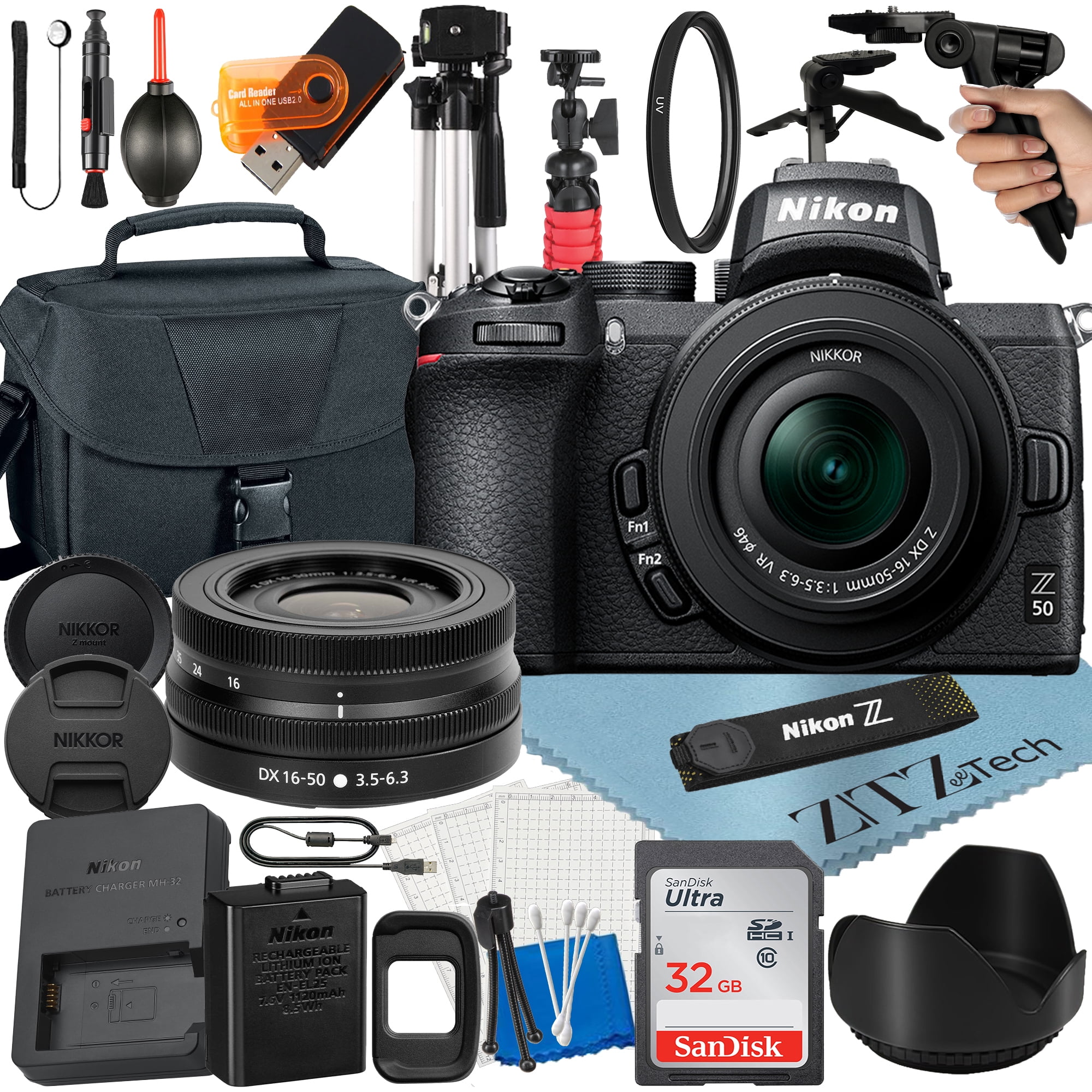 Nikon Z50 Mirrorless Camera Kit with 16-50mm VR Zoom Lens, 32GB SanDisk ...