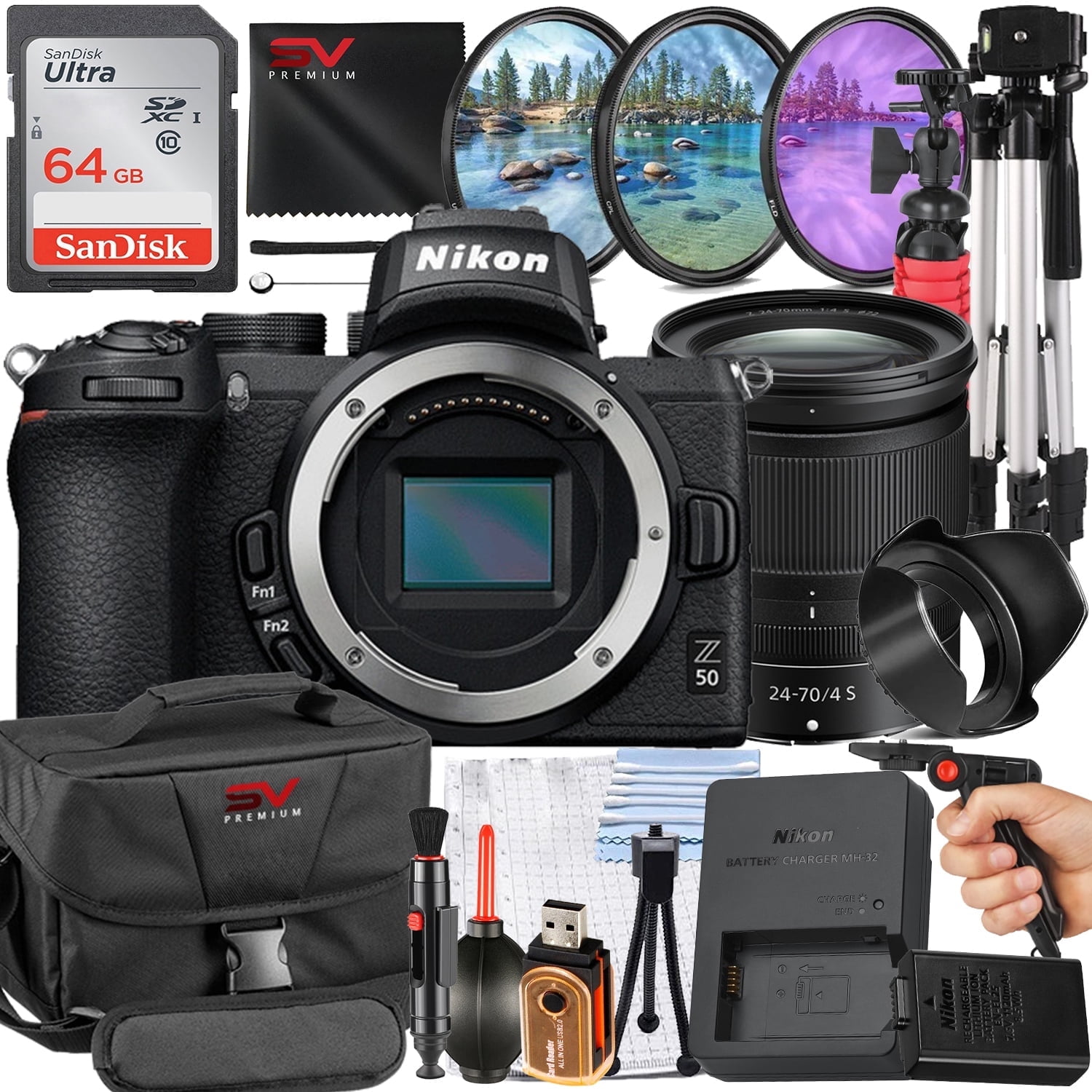 Nikon Z50 Mirrorless Camera with 24-70mm Lens + SanDisk 64GB Memory ...