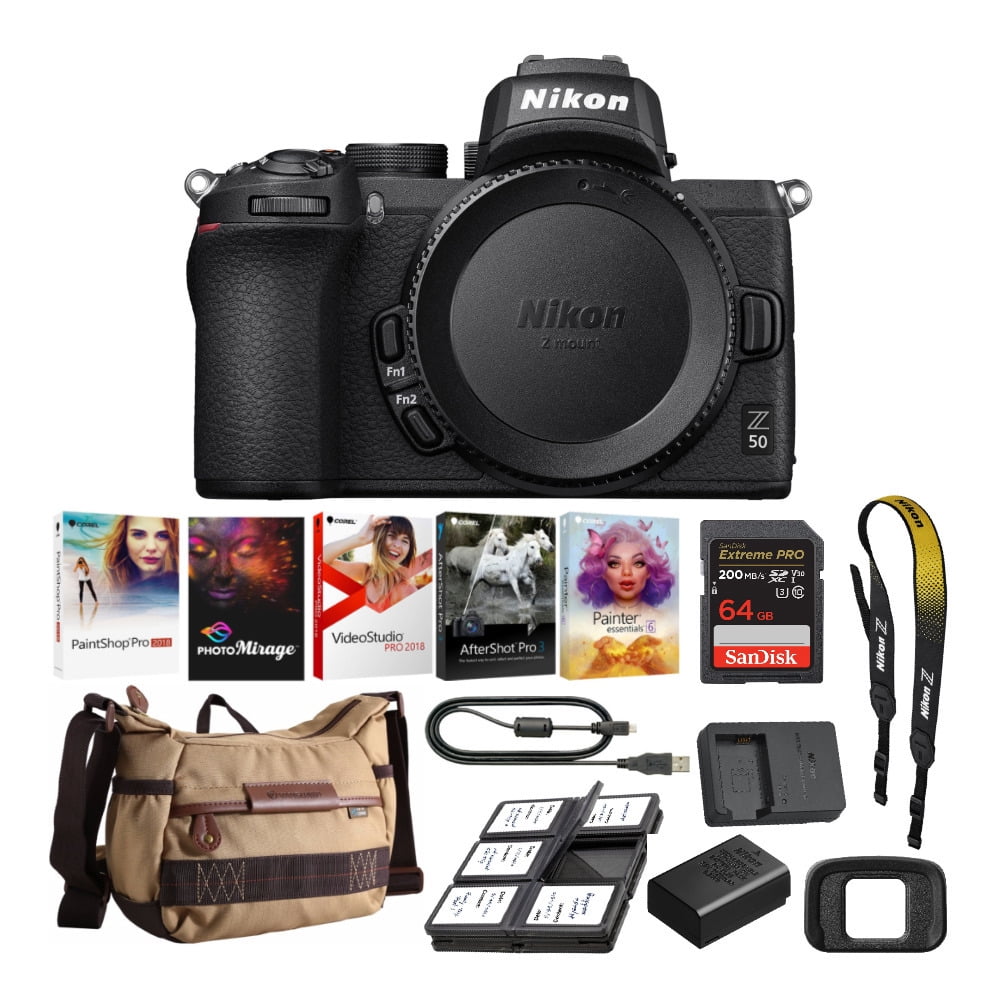 Nikon Z50 Mirrorless Camera with 64GB Card, Camera Bag and Accessory ...