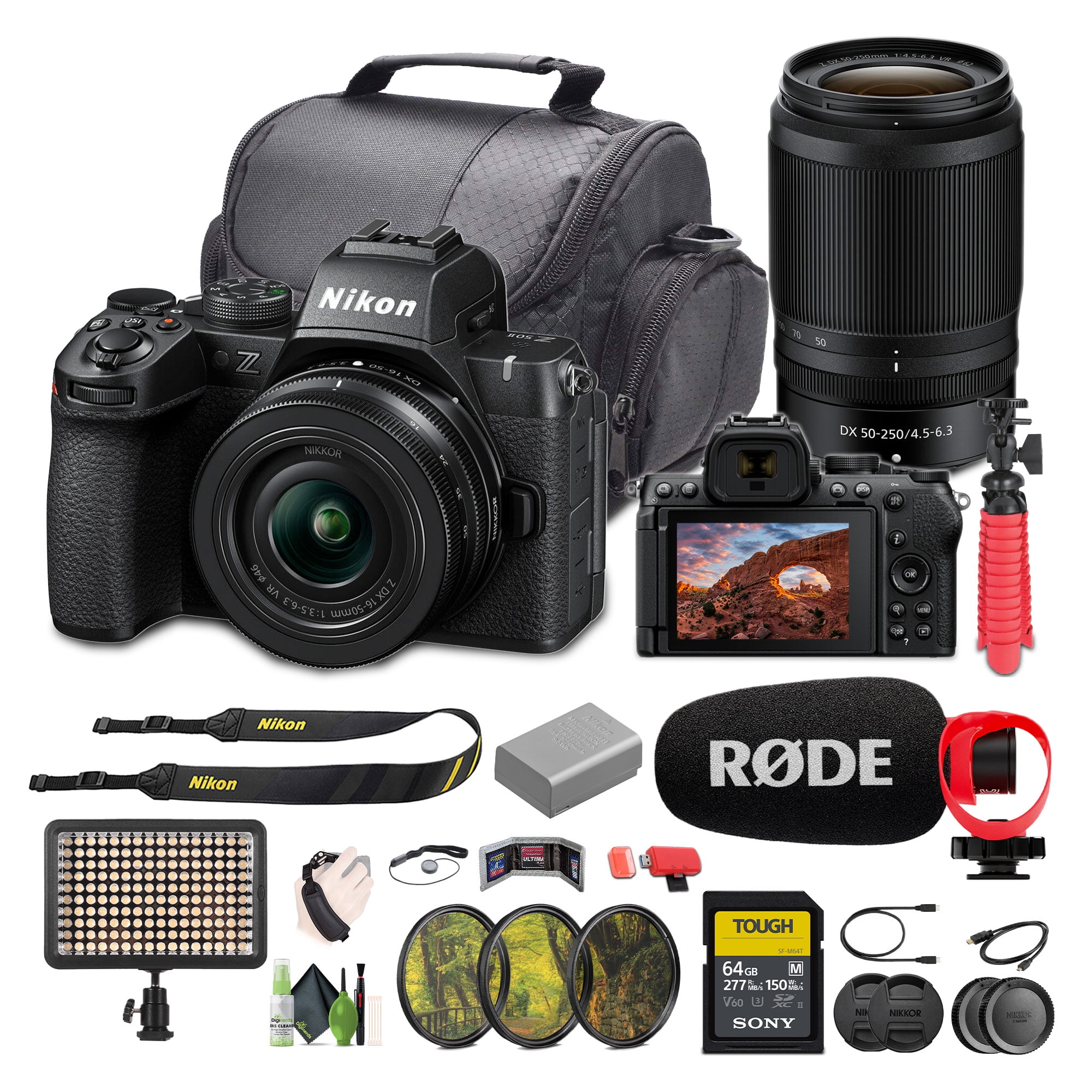 Nikon Z50II Mirrorless Camera + 16-50mm & 50-250mm Lenses + Rode ...