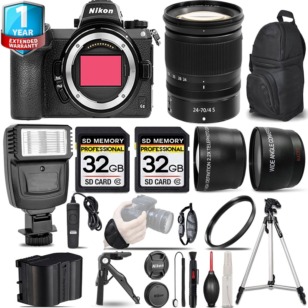 Nikon Z6 II Mirrorless Camera with 24-70mm f/4 S Lens + Flash + 64GB ...