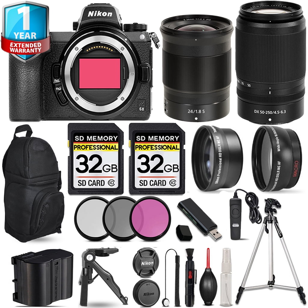 Nikon Z6 II Mirrorless Camera with 50-250mm f/4.5-6.3 VR Lens + 24mm f ...