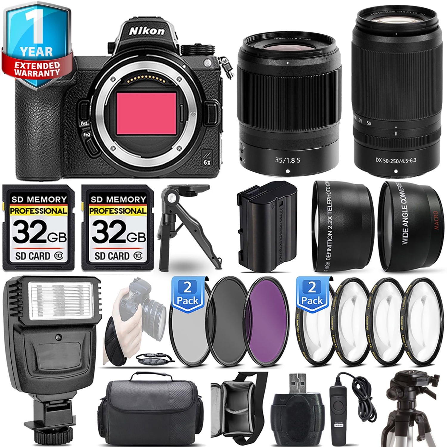 Nikon Z6 II Mirrorless Camera with 50-250mm f/4.5-6.3 VR Lens + 35mm f ...