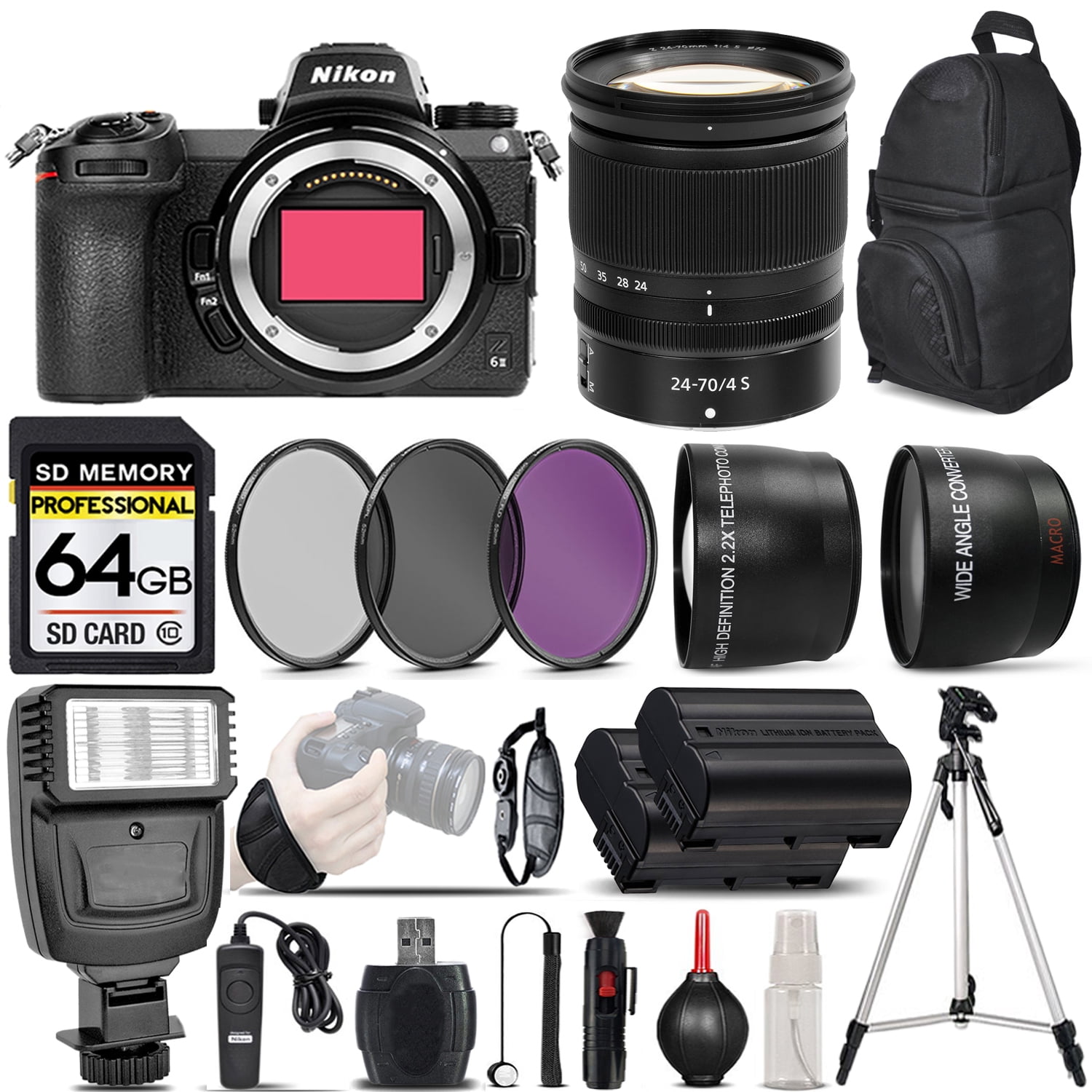 Nikon Z6 II Mirrorless Digital Camera with 24-70mm f/4 S Lens + 0.43X ...