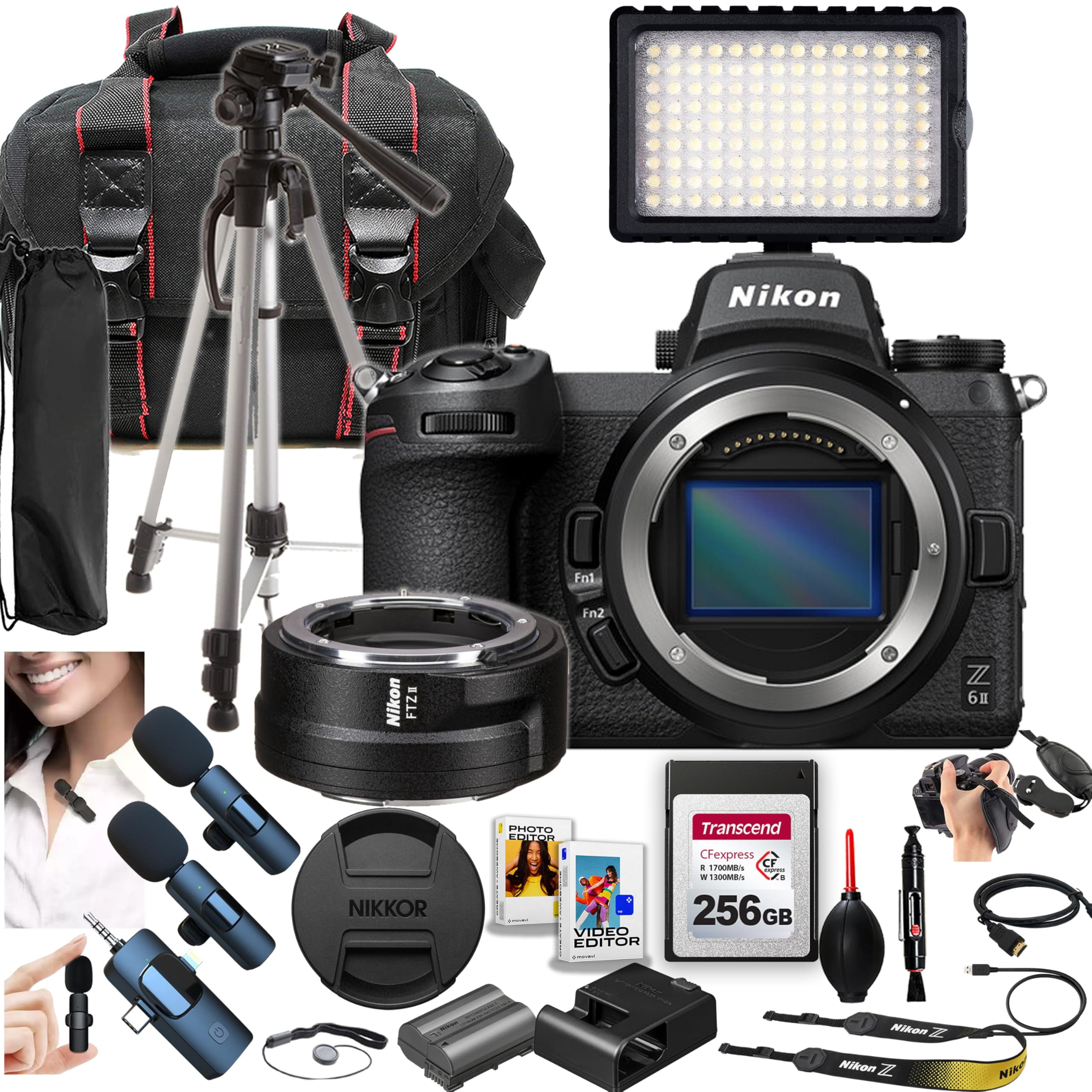Nikon Z6II Mirrorless Digital Camera 24.5MP-Body, FTZ II Lens Adapter+256GB CFexpress Memory ...