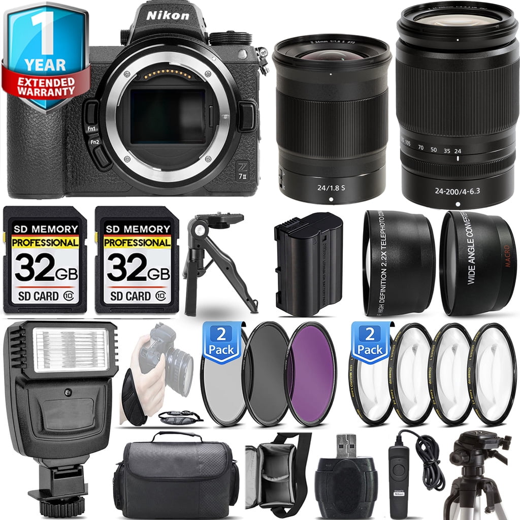 Nikon Z7 II Mirrorless Camera with 24-200mm f/4-6.3 VR Lens + 24mm f/1. ...