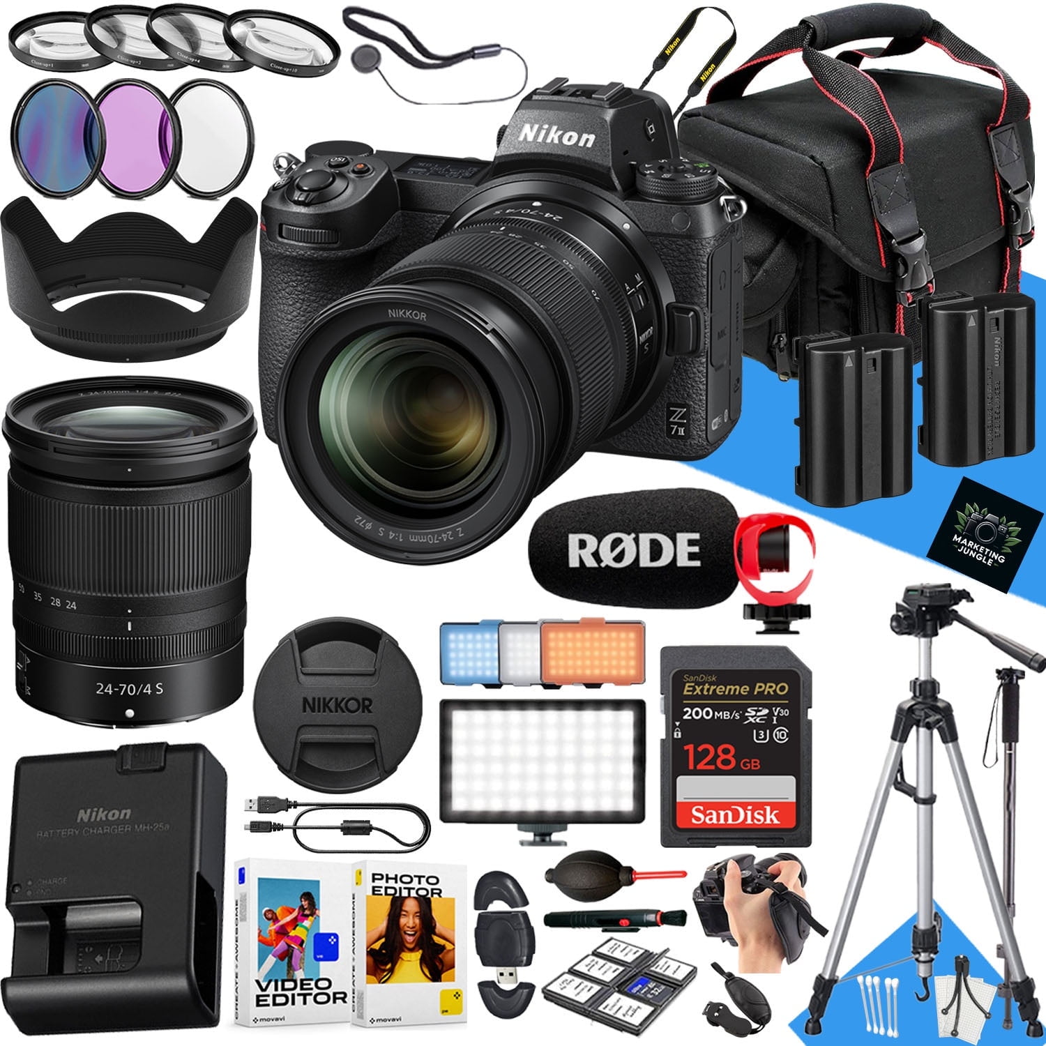 Nikon Z7 II Mirrorless Camera with NIKKOR Z 24-70mm f/4 S Lens + 2PC 64GB Memory + Hood + Extra ...