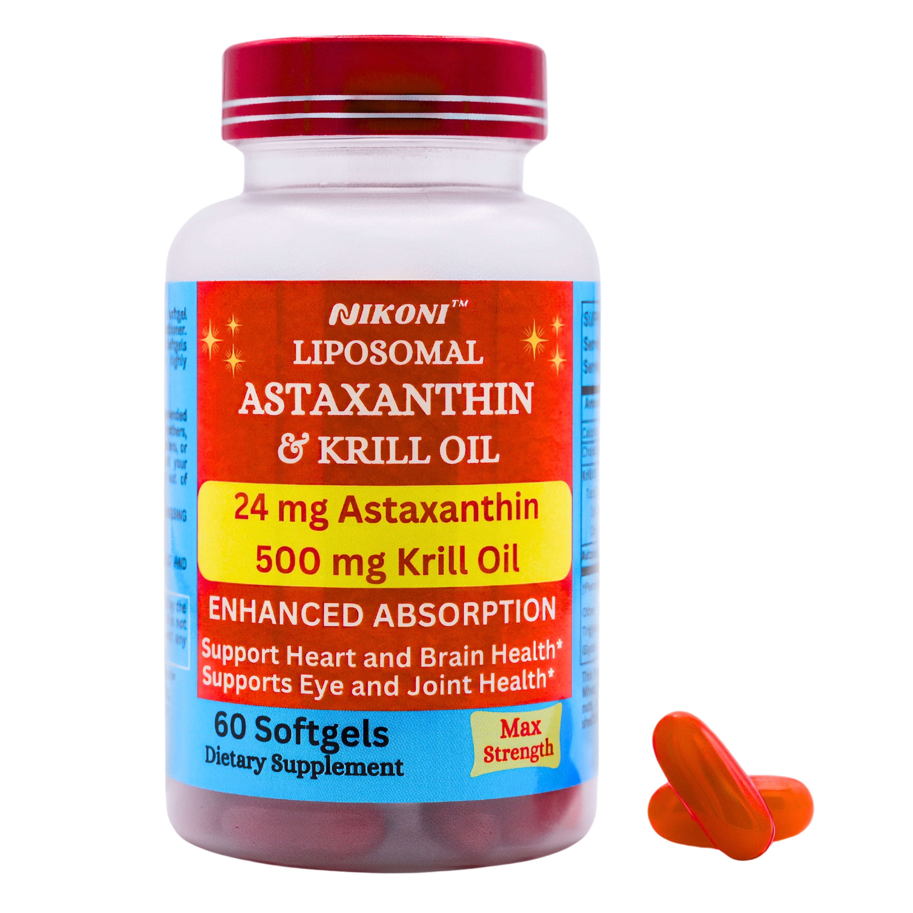 Nikoni Liposomal Astaxanthin & Krill Oil – 24 mg Antioxidant with Omega ...