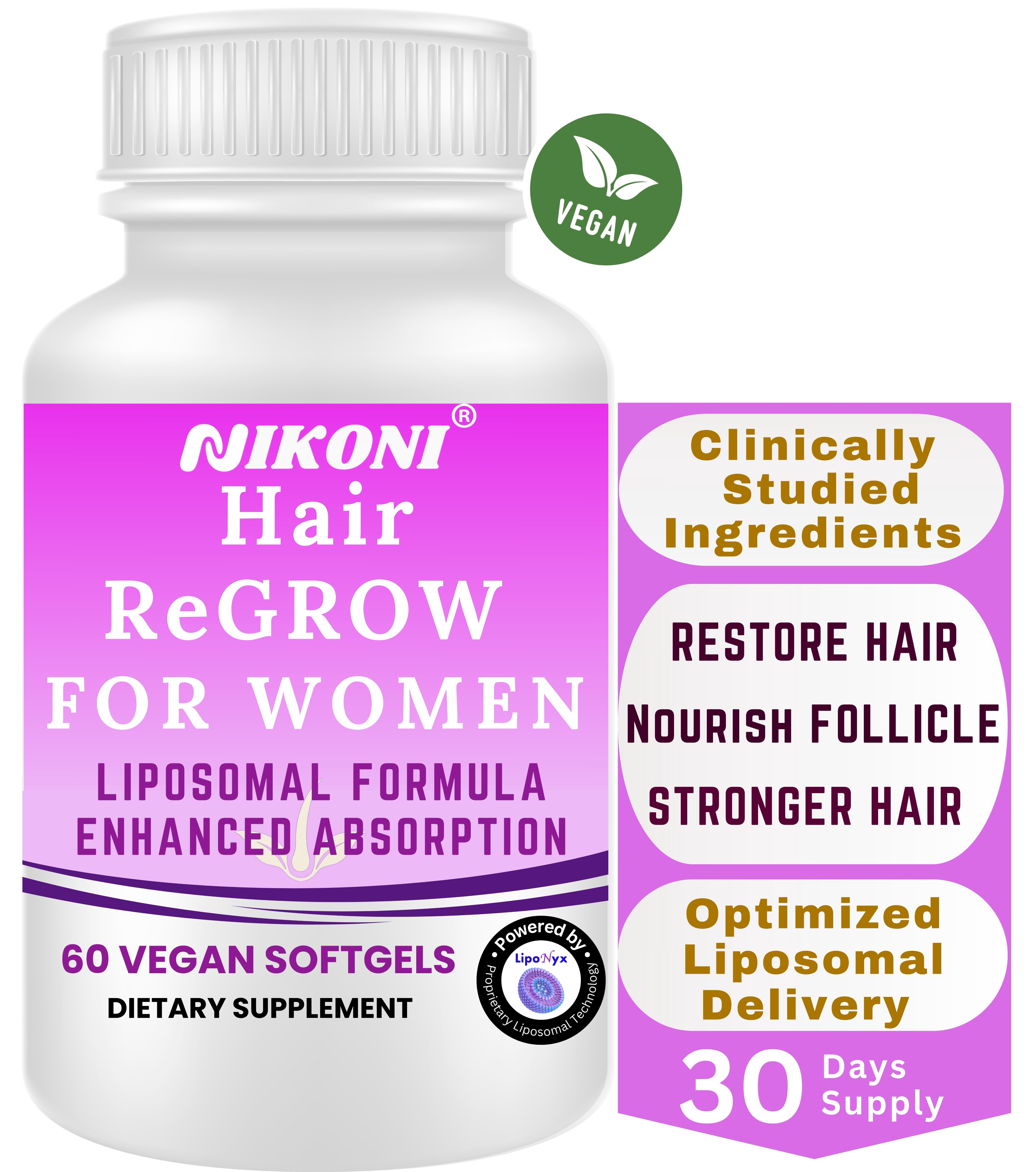 Nikoni Hair ReGROW Women's Liposomal Formula, Biotin, Keratin, Saw ...