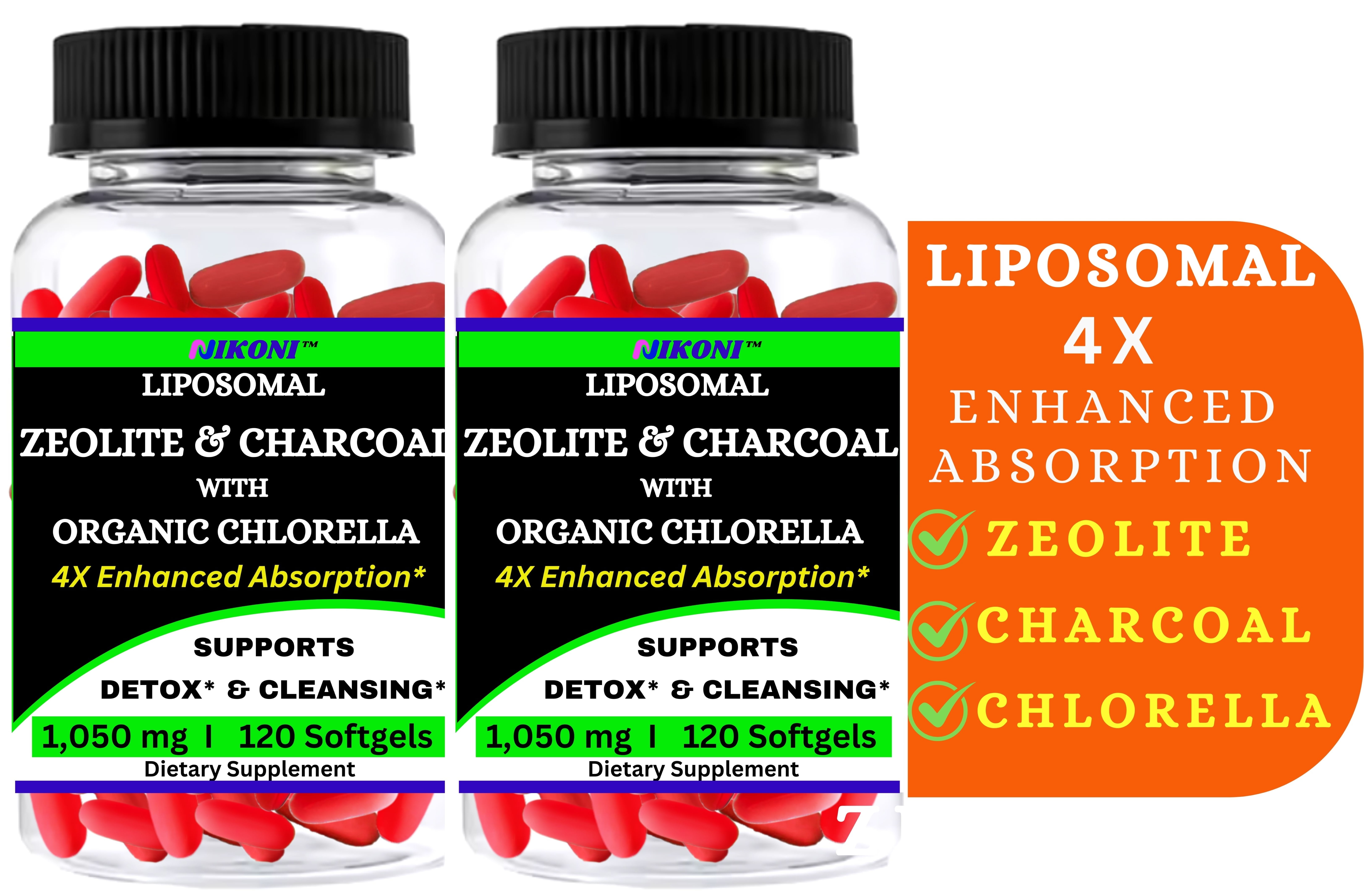 Nikoni Liposomal Zeolite, Charcoal & Organic Chlorella, Healthy Liver ...