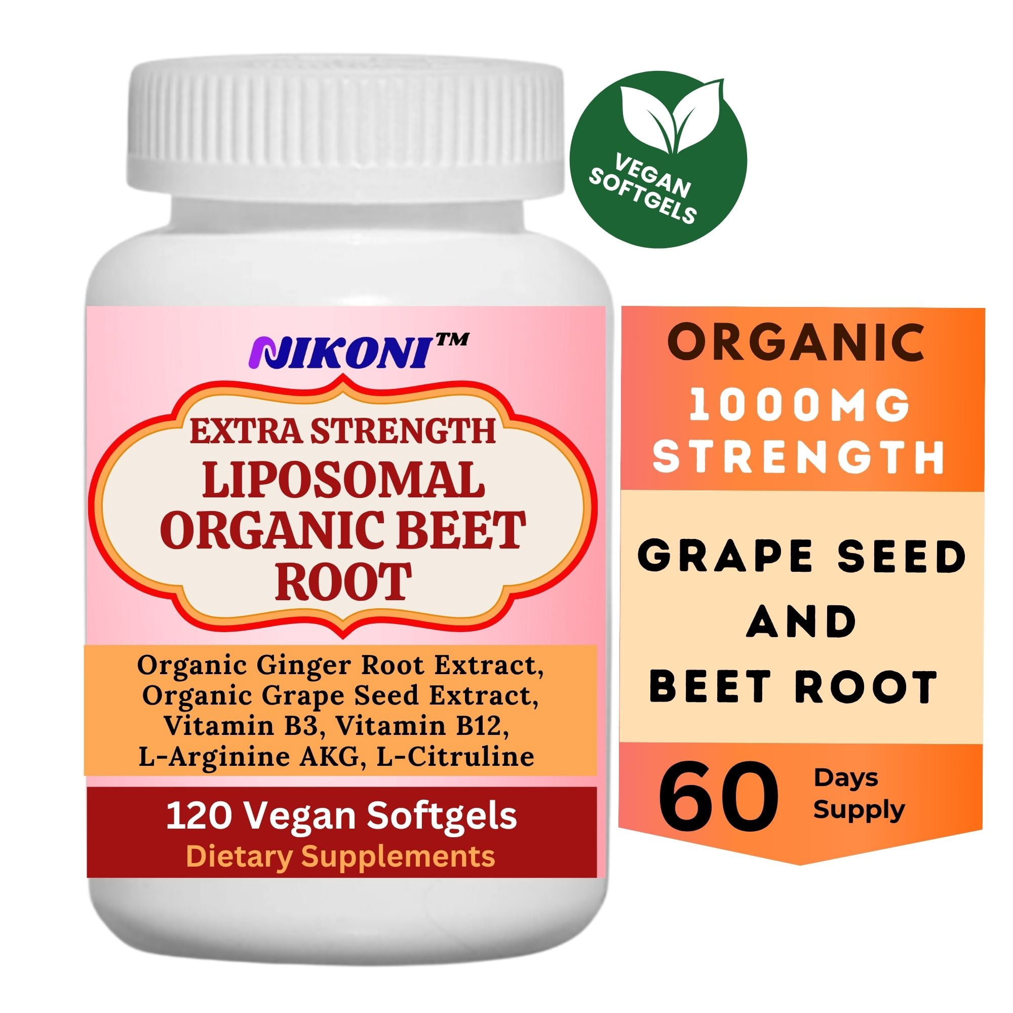 Nikoni Organic Liposomal Beet Root Supplement 1000 mg Supports Nitric ...