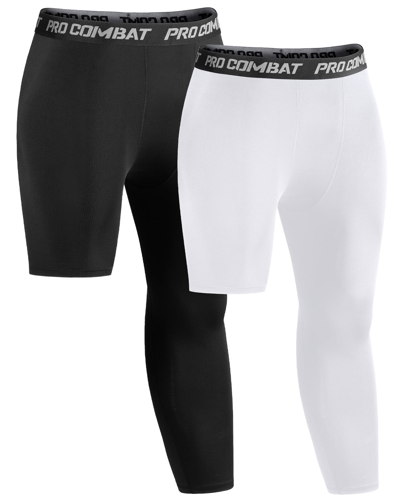 Niksa 2 Pack Men's Compression Pants, 3/4 One Leg Compression Tights ...